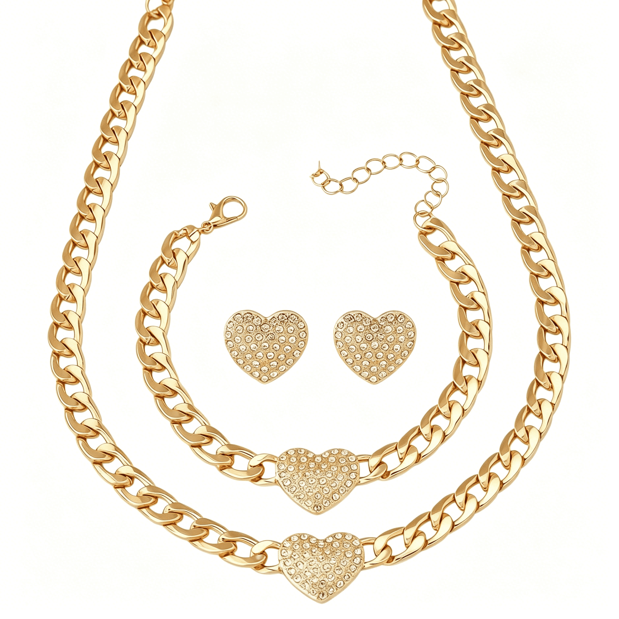 DESIGNICE Gold Tone Cuban Link Chain Heart Jewelry Set for Women ...