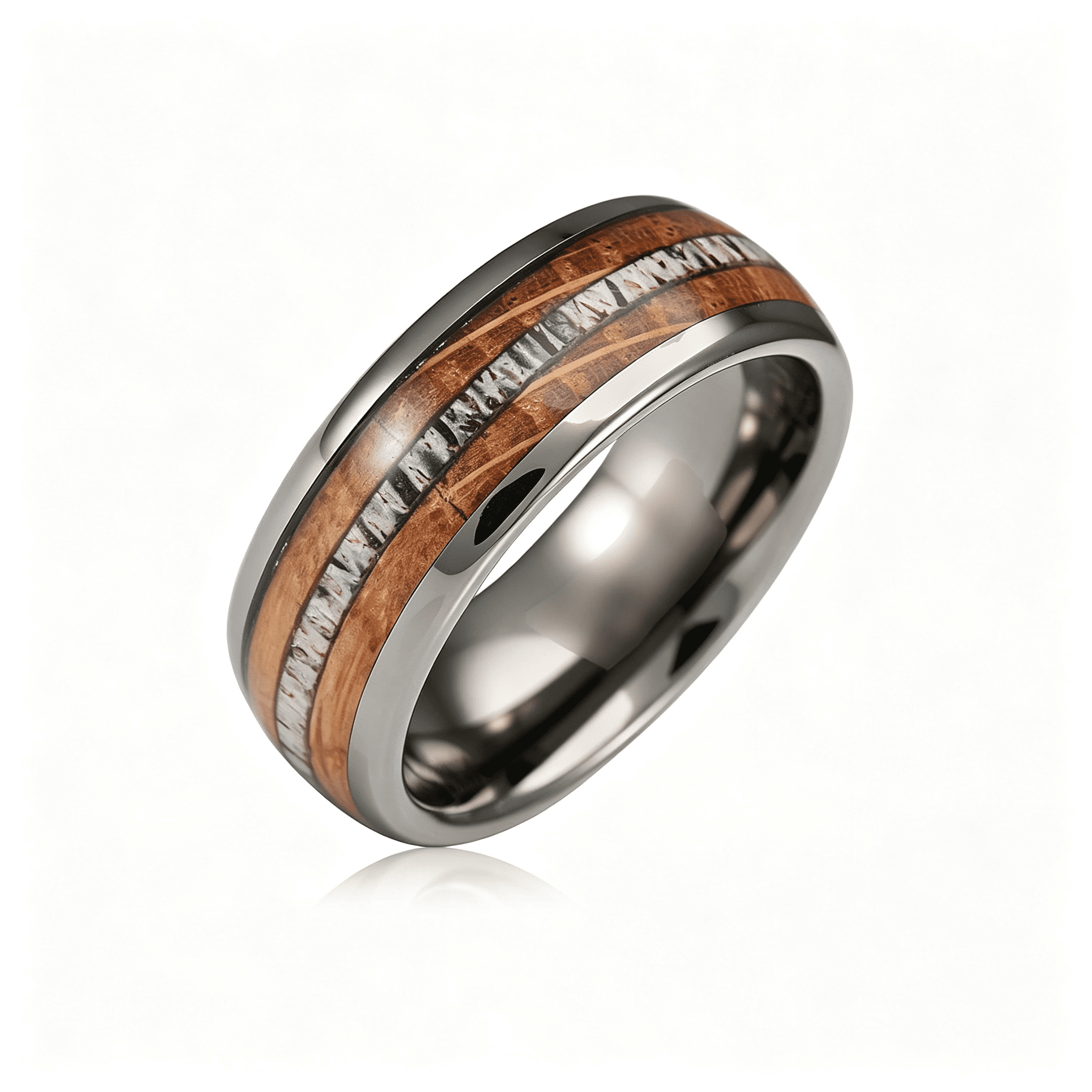 DESIGNICE Gunmetal Gray Tungsten Rings for Men Whiskey Barrel Wood ...