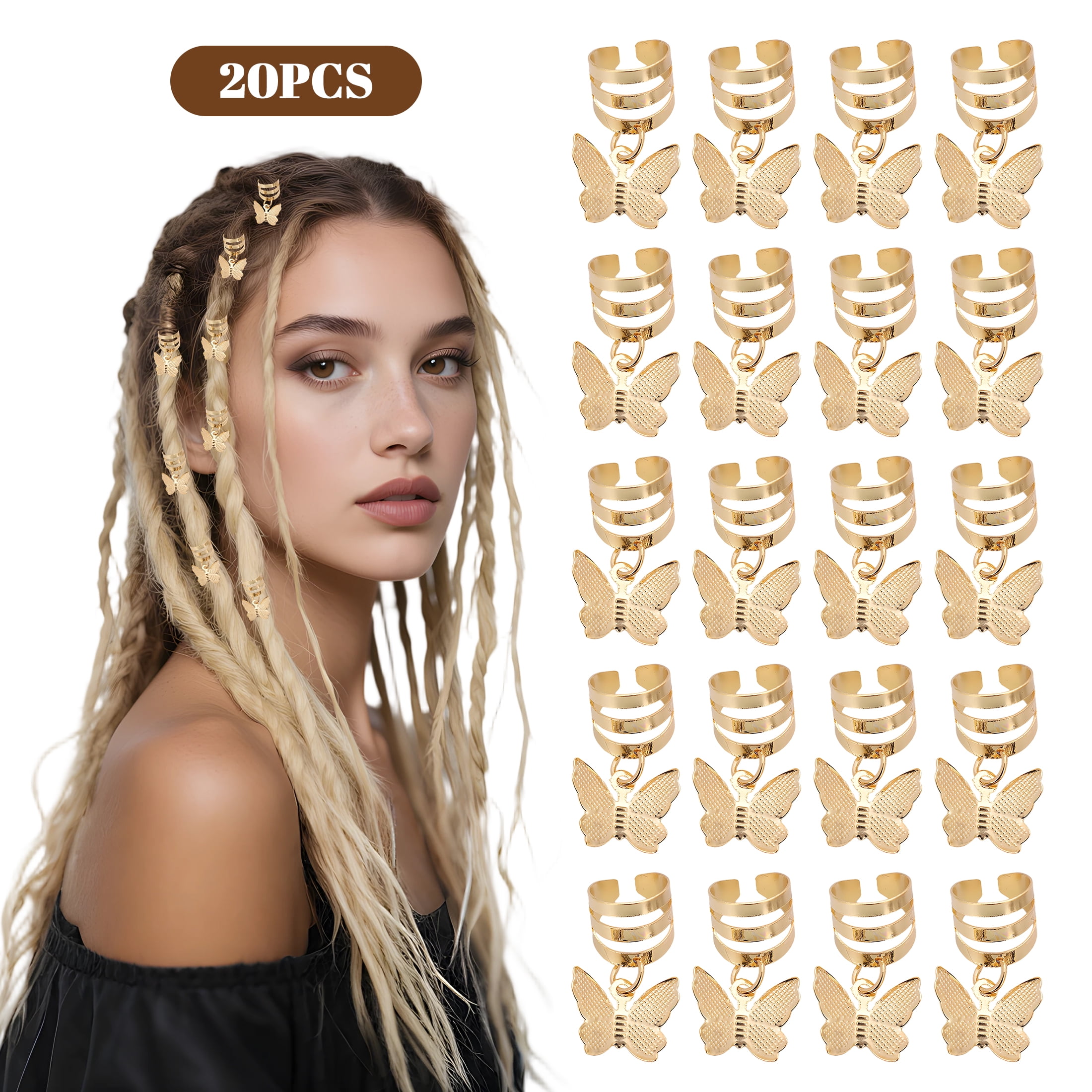DESIGNICE Hair Braid Rings Hair Cuffs Set,Butterfly Pendant Hair ...