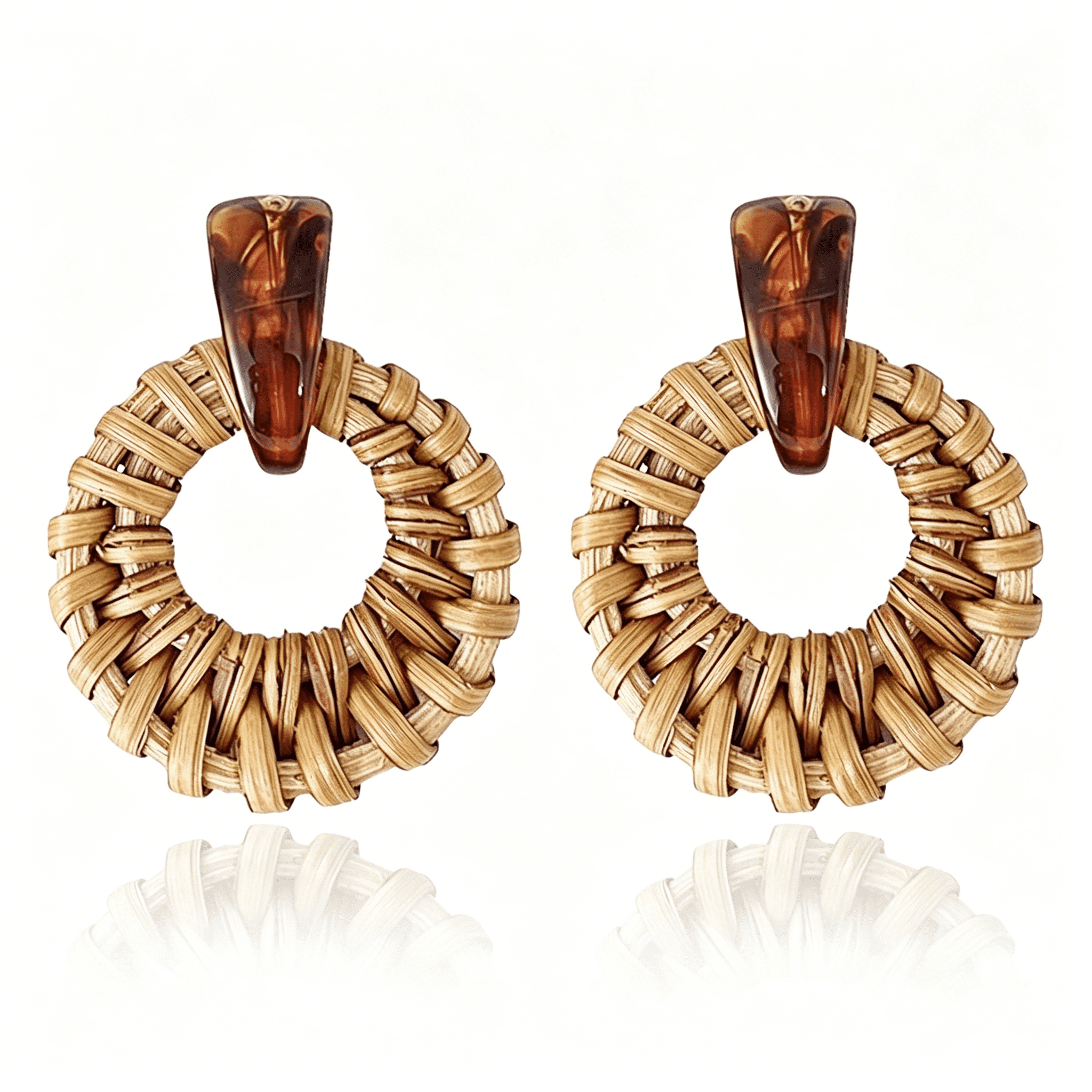 DESIGNICE Handmade Raffia Rattan Round Drop Dangle Earrings for Women ...