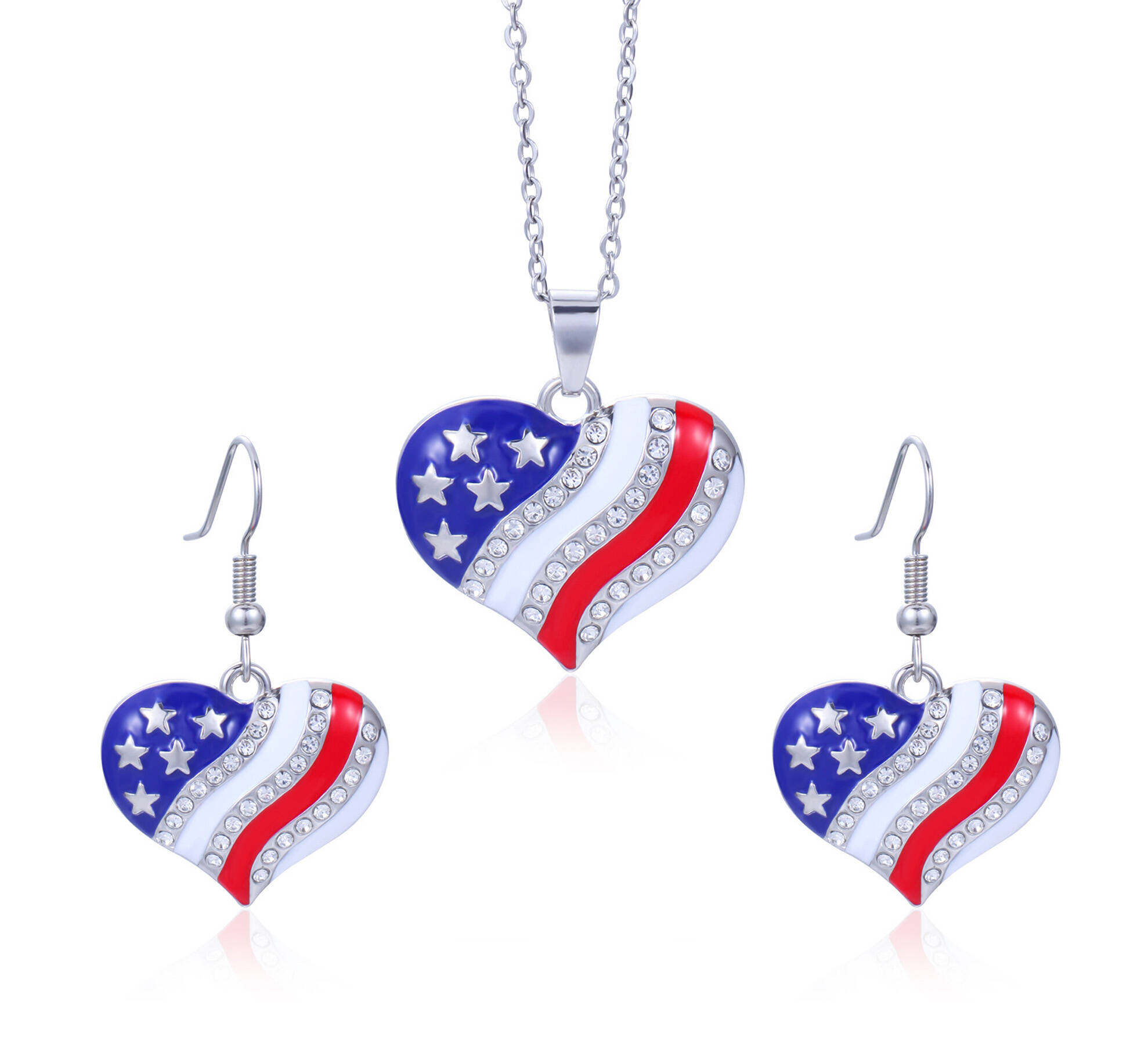 DESIGNICE Jewelry Set,Patriotic Pearl Necklace and Earrings USA Flag ...