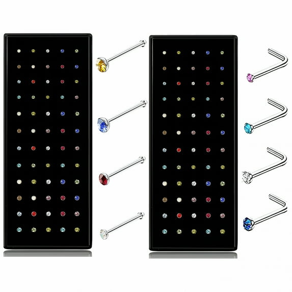 DESIGNICE L Shaped Colorful Cz Diamond & Stainless Steel Nose Studs ...