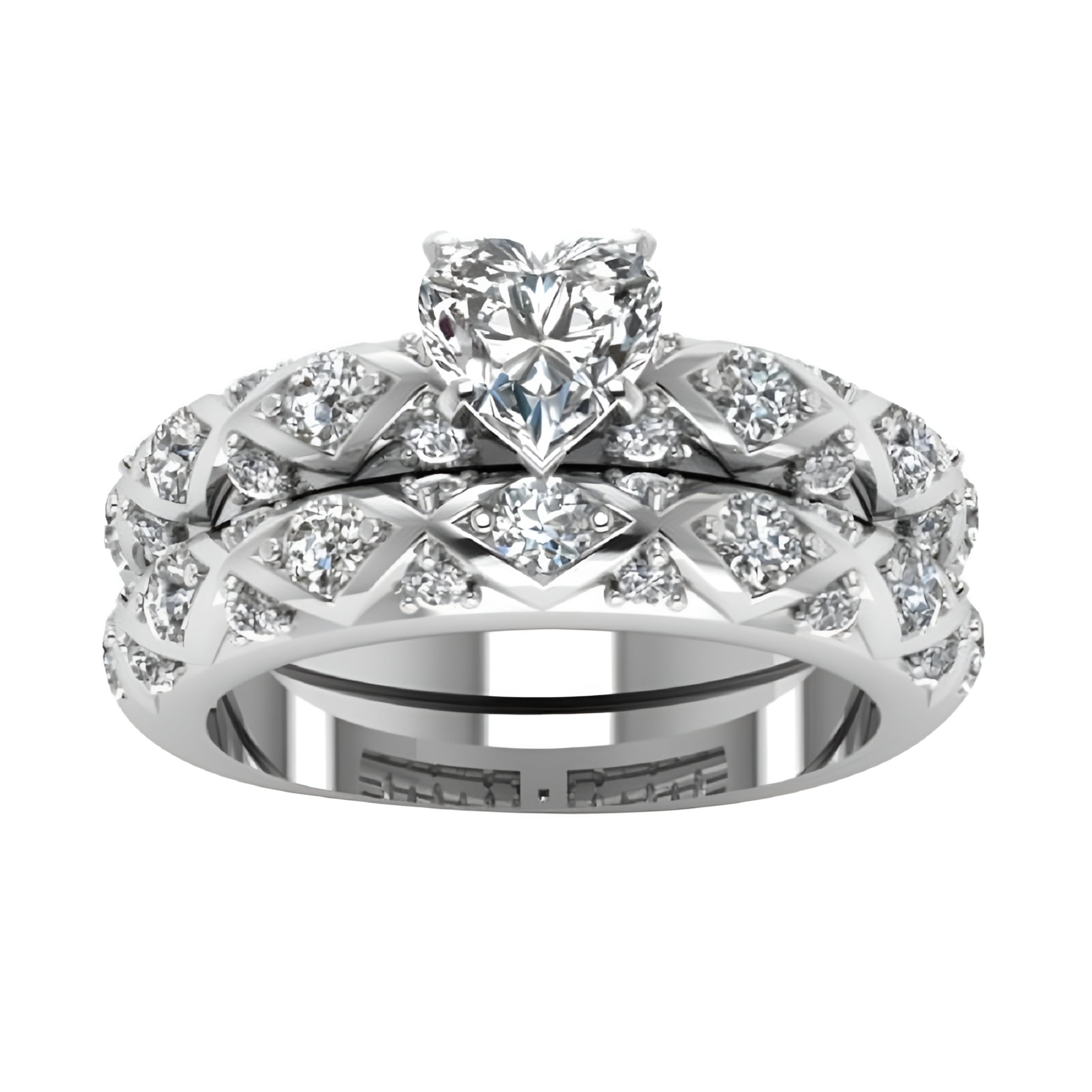 DESIGNICE Luxury Women Cubic Zirconia Heart Rhombus Ring Wedding ...