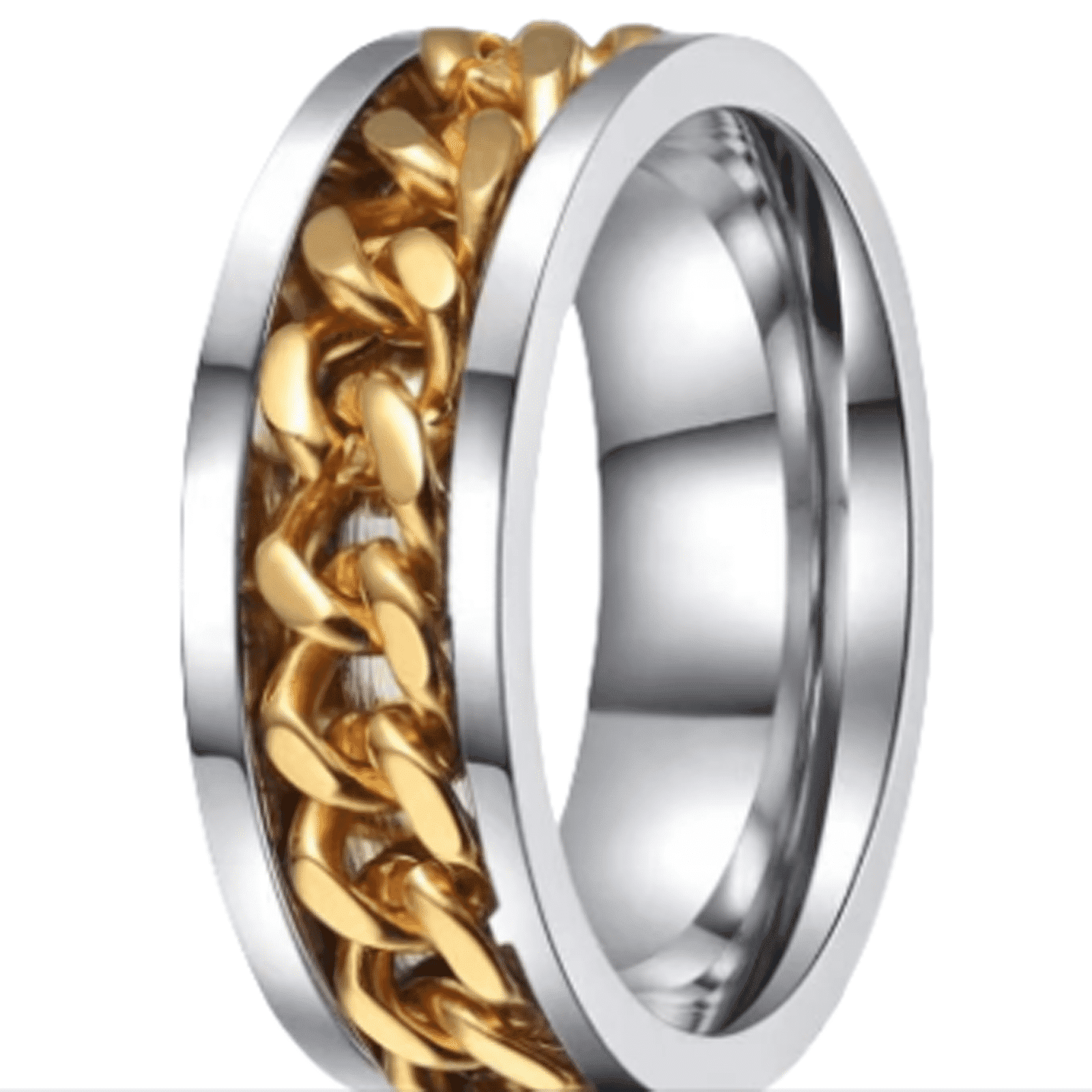 DESIGNICE Mens Rings,Elegant Gold-Plated Chain Design Stainless Steel ...
