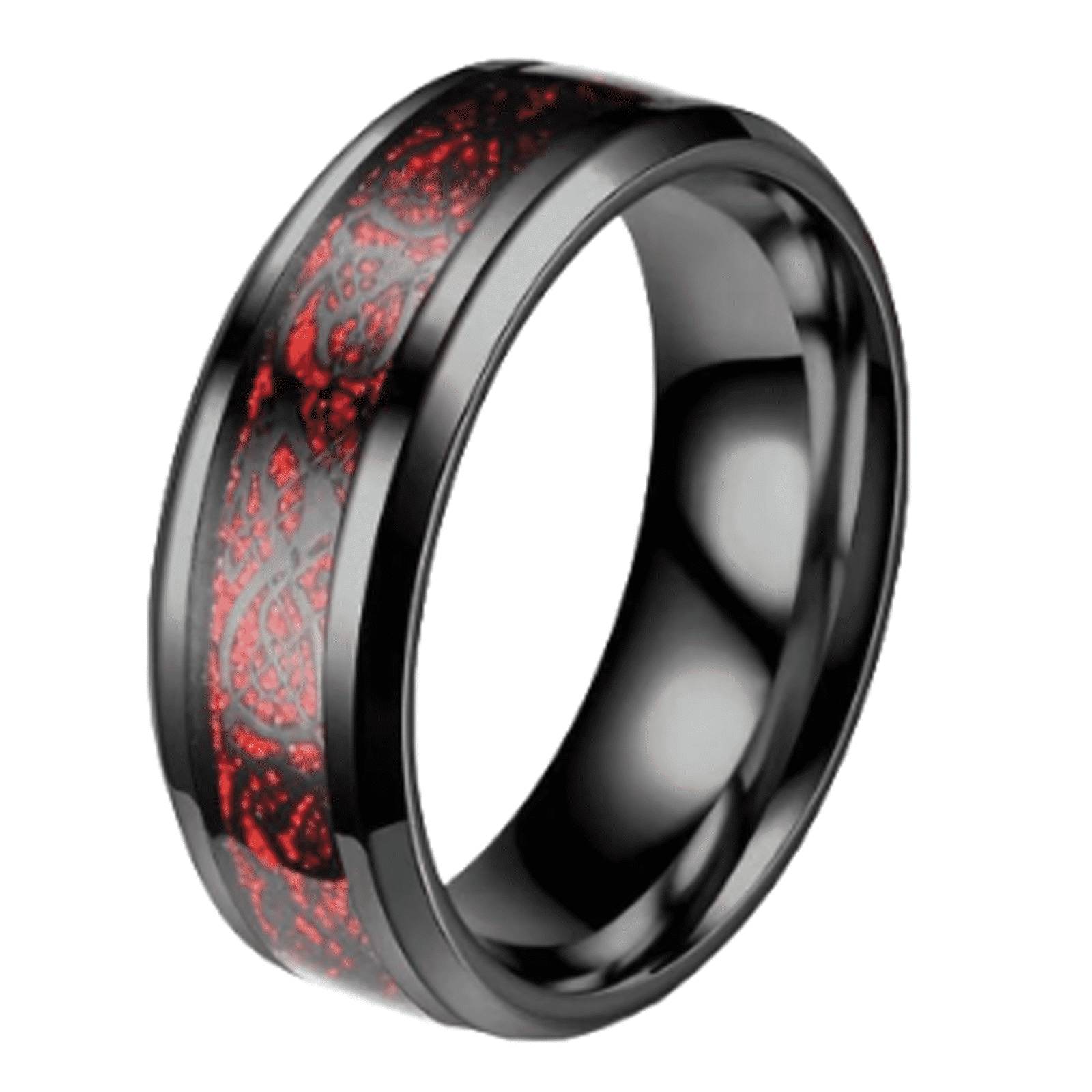 DESIGNICE Mens Rings,Striking Red and Black Design Stainless Steel ...