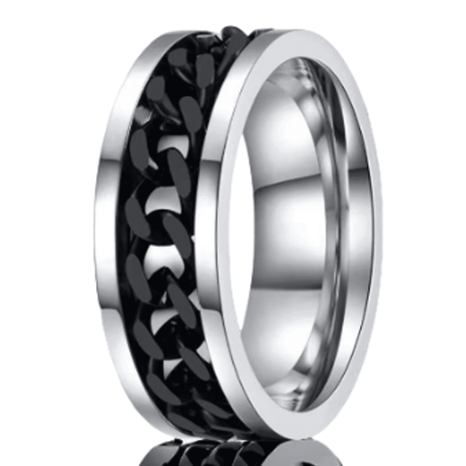 DESIGNICE Mens Rings,Stylish Black-Plated Chain Design Stainless Steel ...