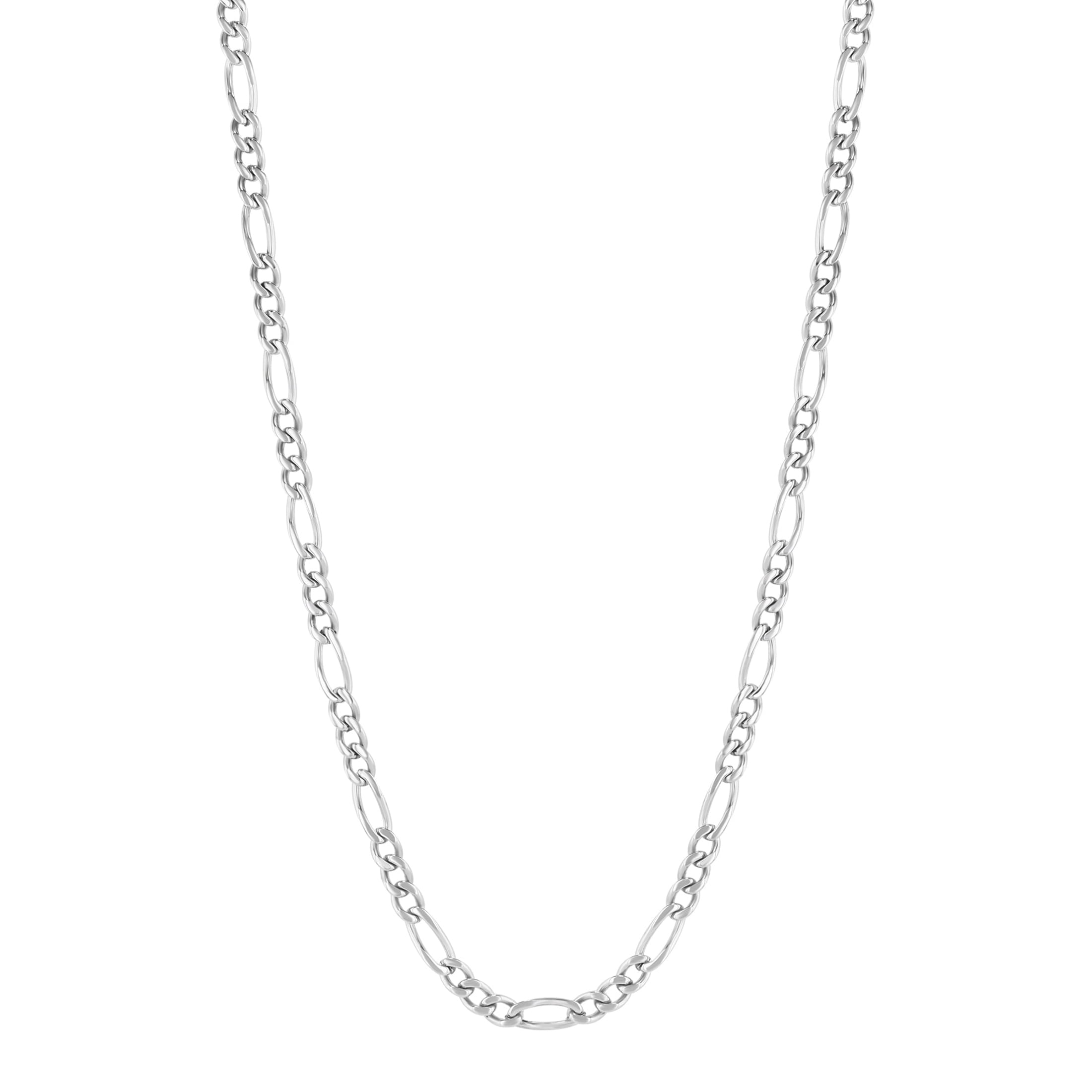 DESIGNICE Mens Silver-Tone Stainless Steel Figaro 24" Link Chain ...