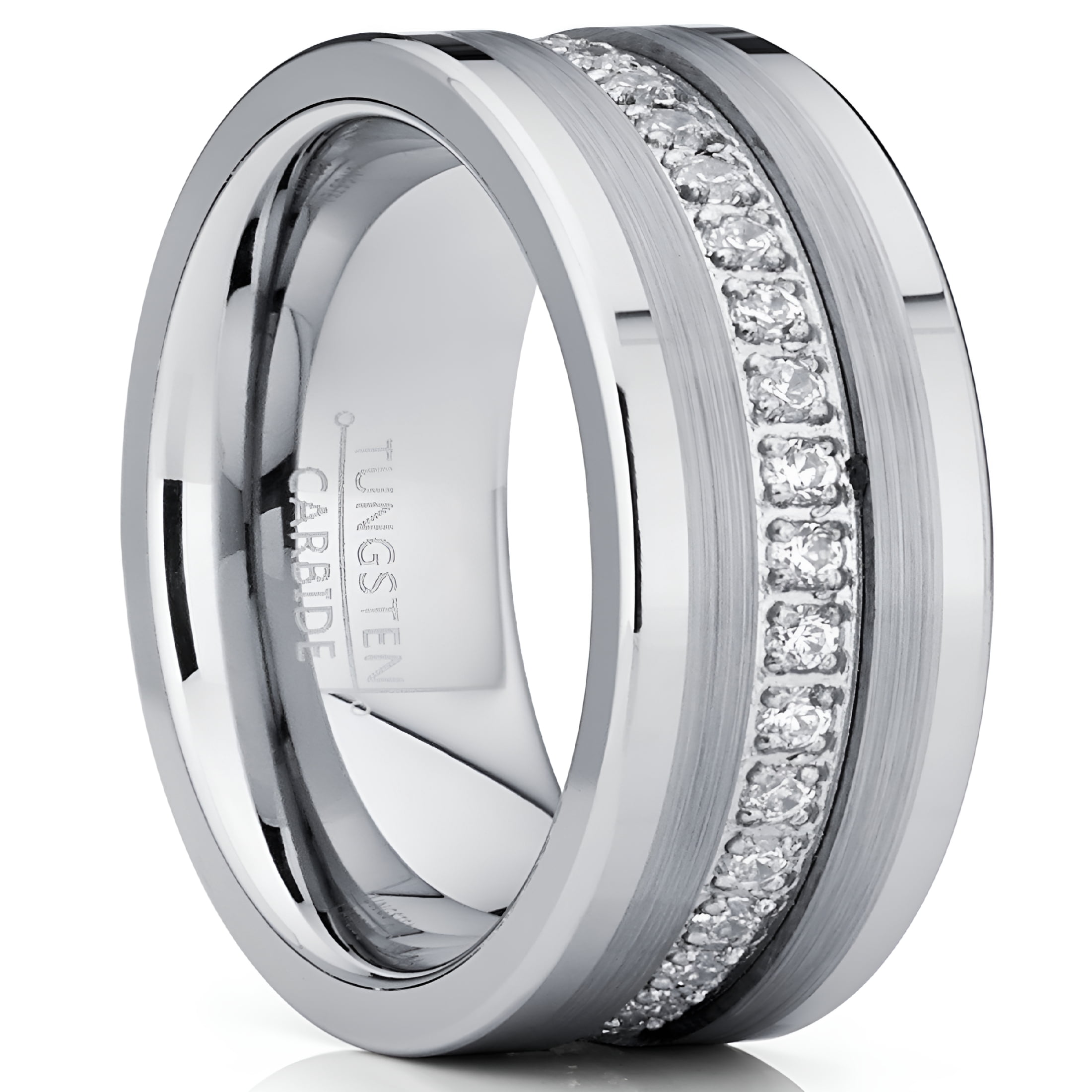 DESIGNICE Mens Tungsten Wedding Band Ring Cubic Zirconia Inlay Wedding ...
