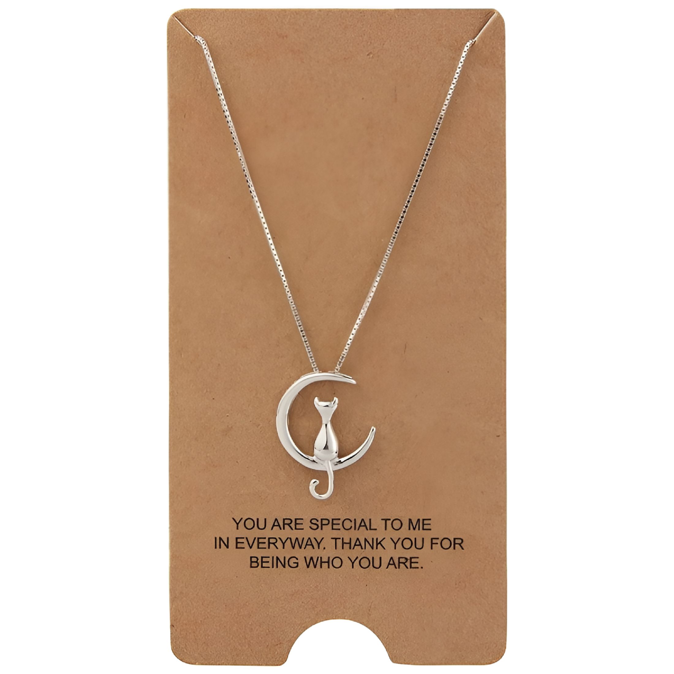 DESIGNICE Moon Cat Pendant Necklace Sterling Silver Box Chain With Gold ...