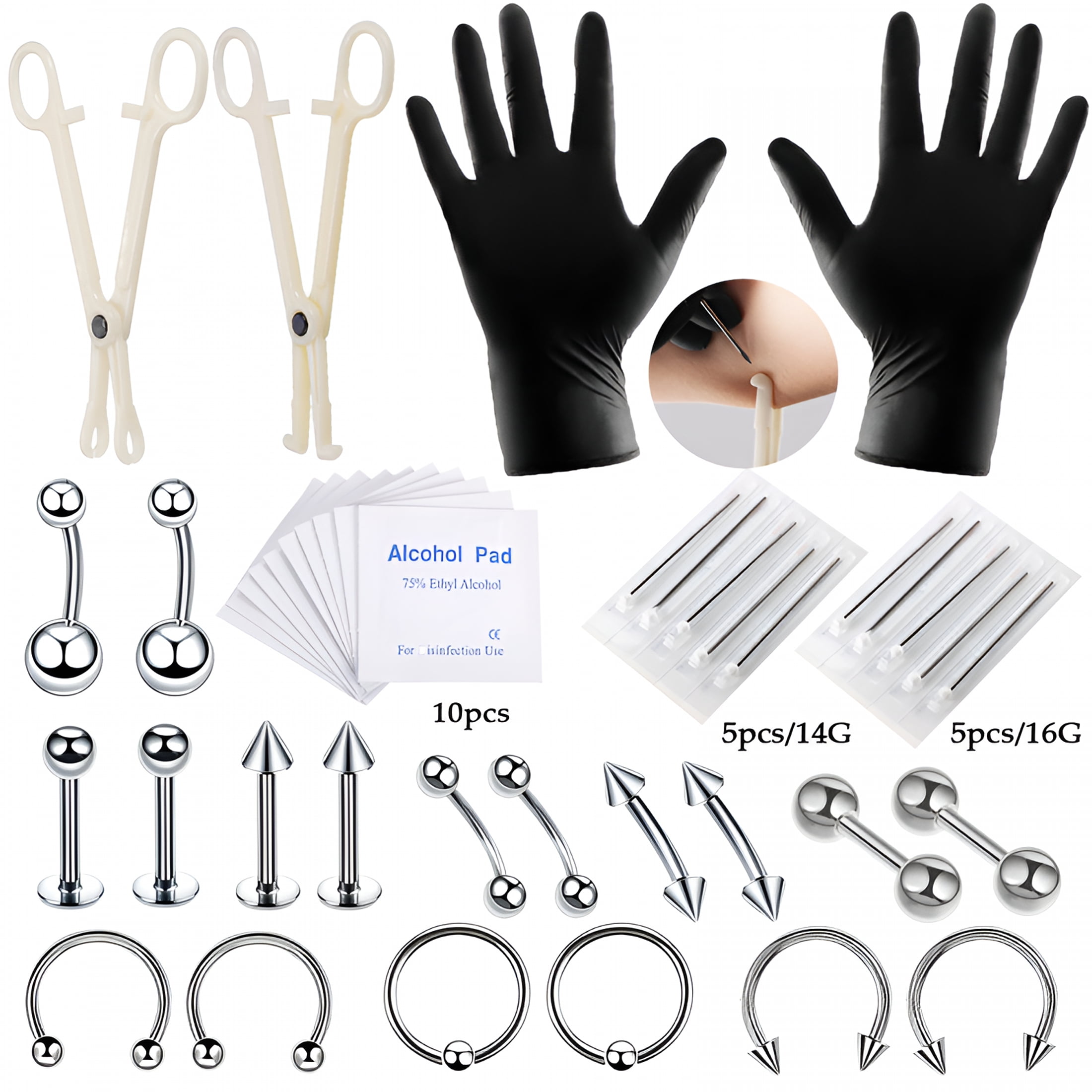 DESIGNICE Nose Septum Belly Button Body Piercing Kit with Needle ...