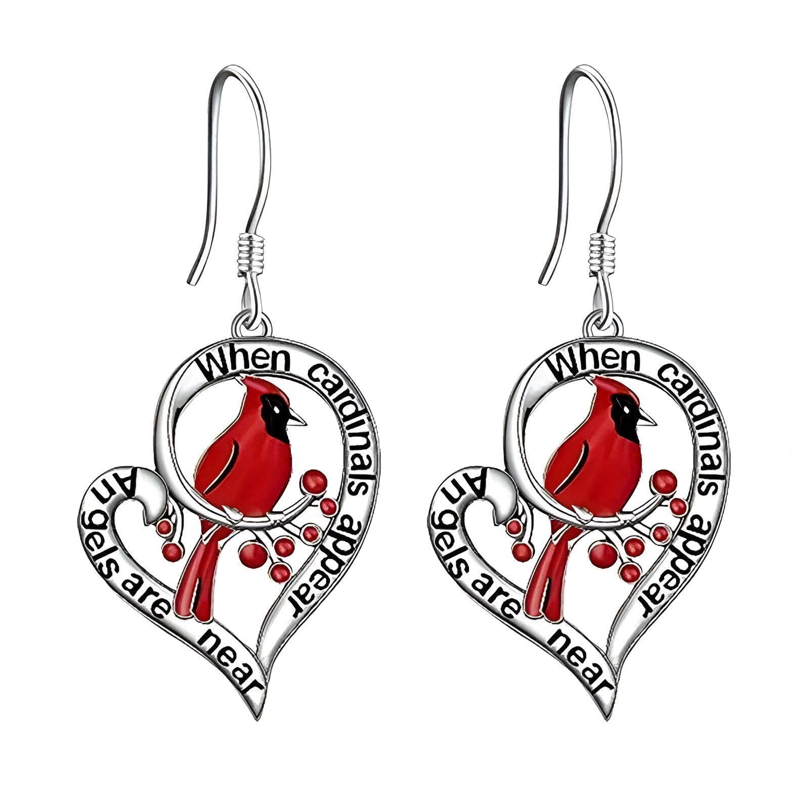 DESIGNICE Red Earrings for Women,Red Bird Heart Design Cardinal Gifts ...