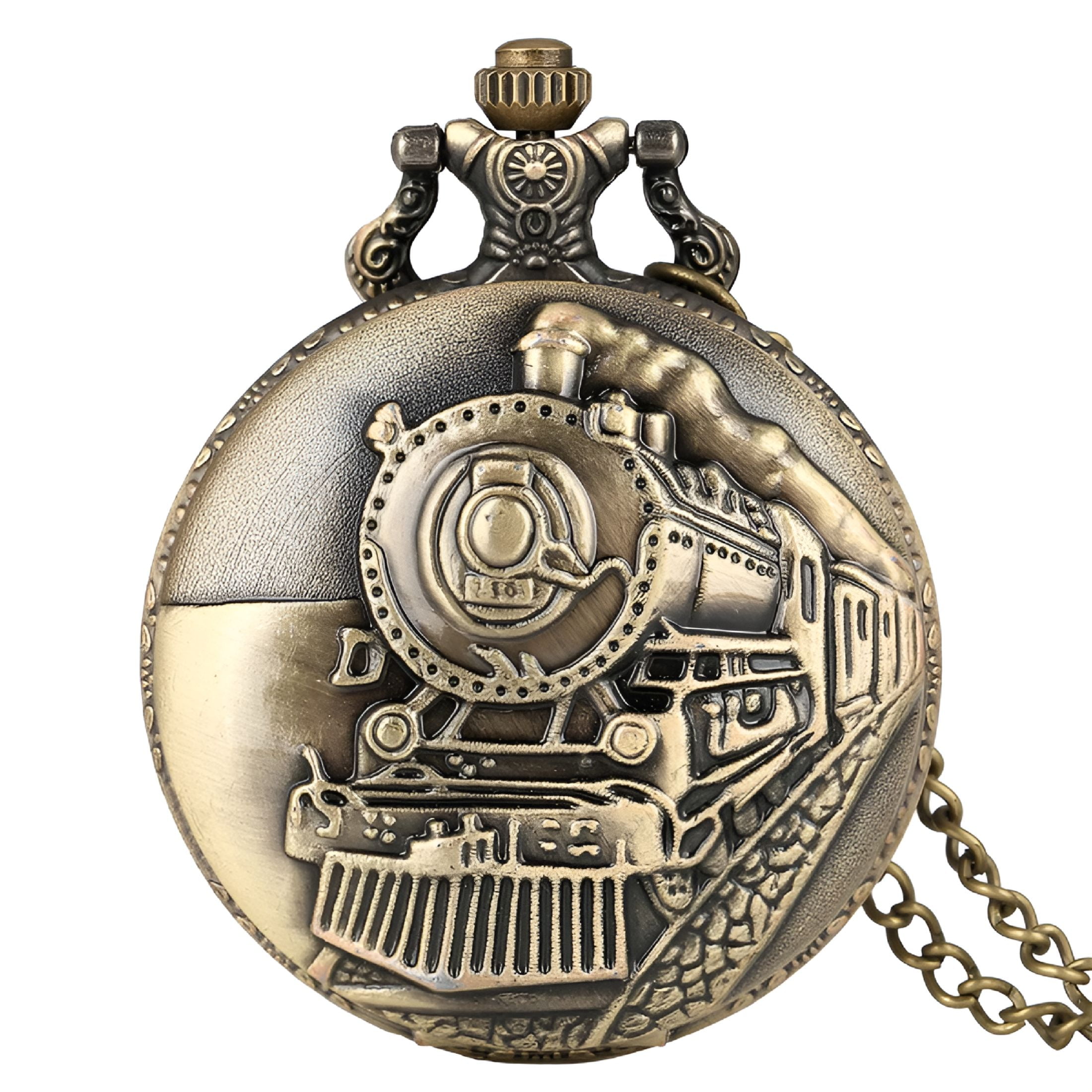 DESIGNICE Retro Bronze Train Locomotive Steampunk Quartz Pocket Watch ...