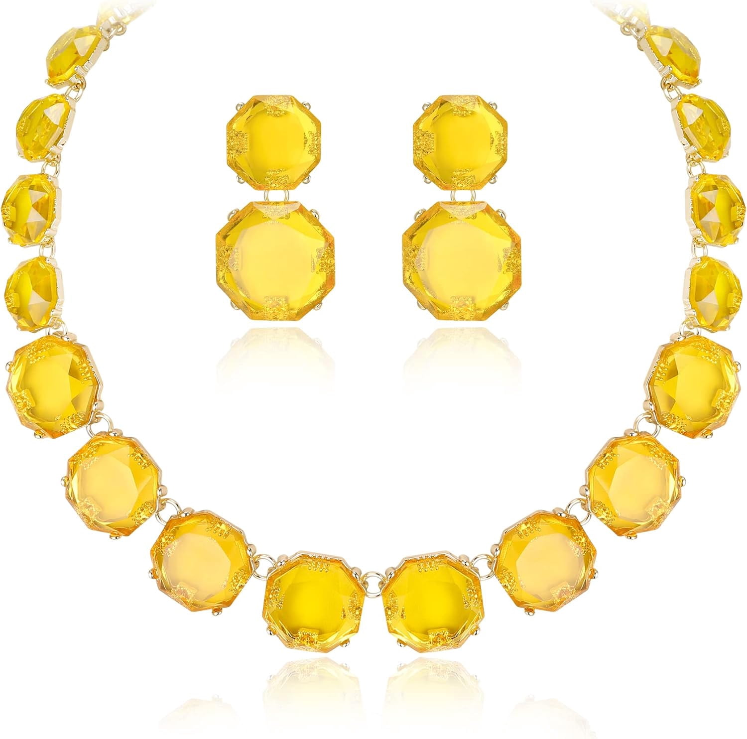 DESIGNICE Rhinestone Statement Choker Necklace Earrings Set, Round ...