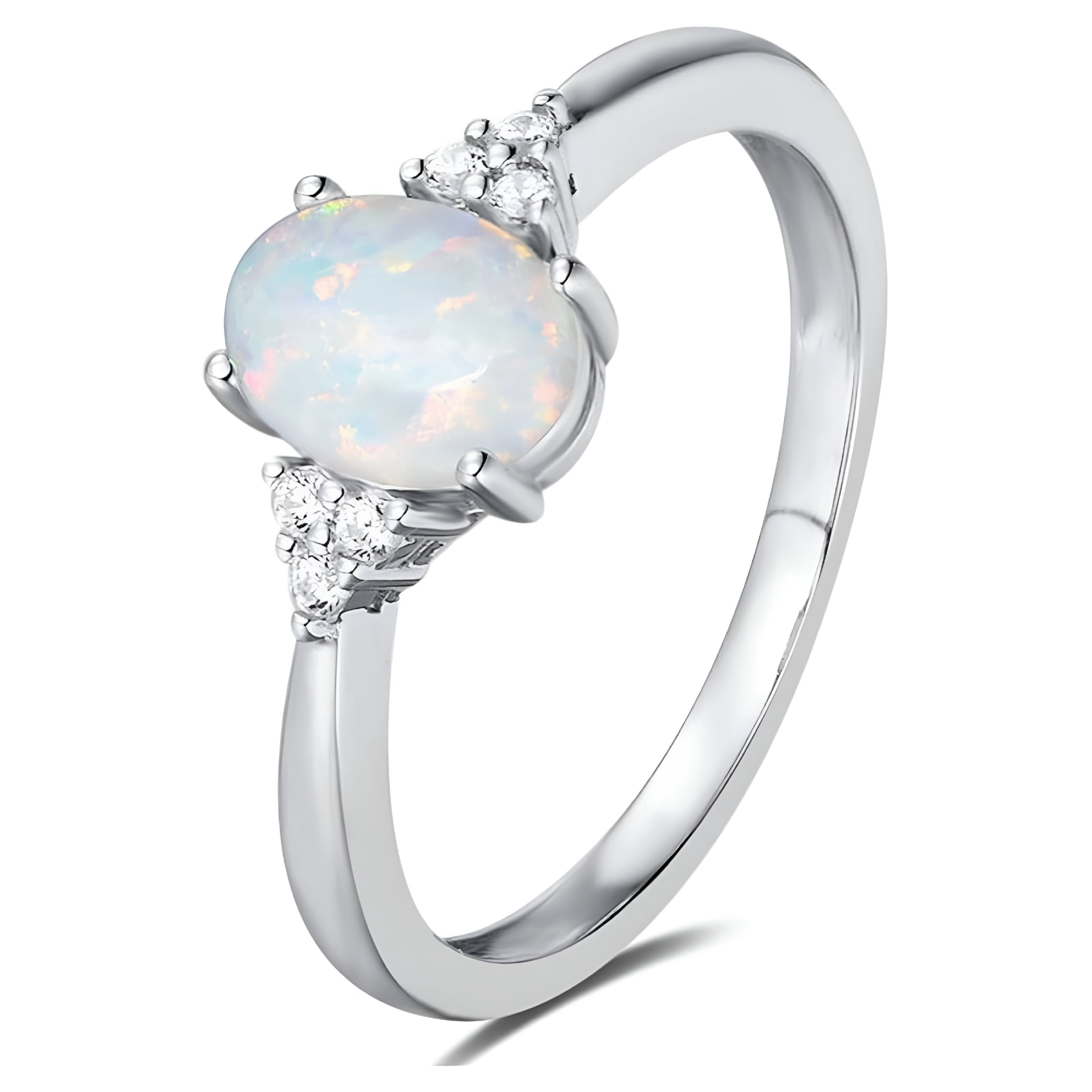 DESIGNICE Rings for Women Oval White Fire Opal Ring 925 Sterling Silver ...
