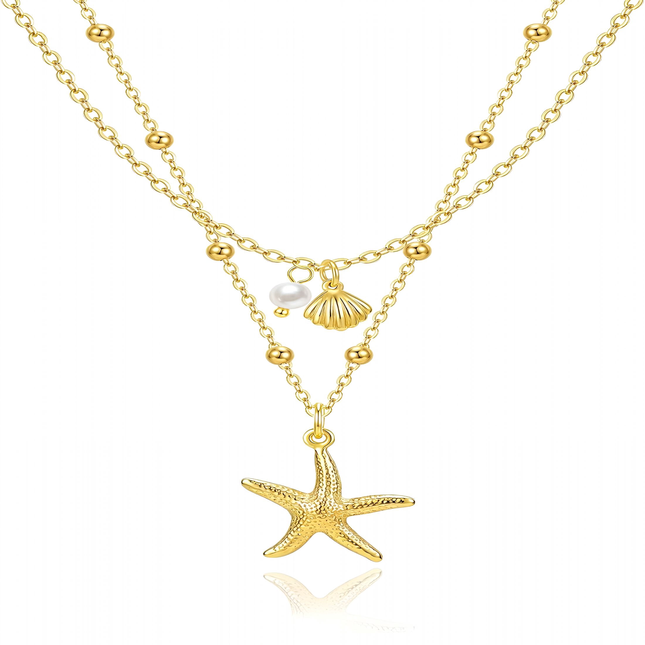 DESIGNICE Shell Necklace for Women,14K Gold Plated Layered Starfish ...
