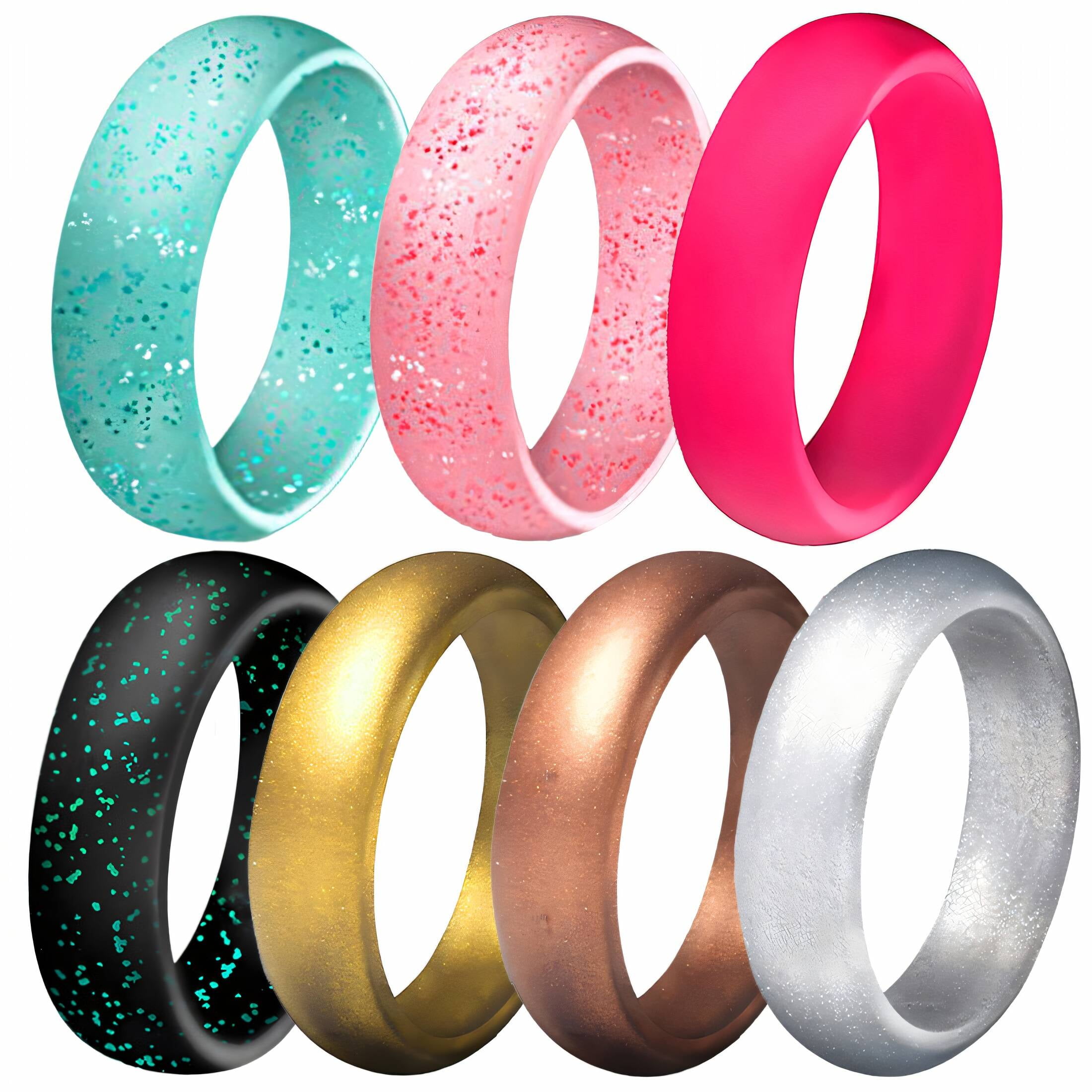 DESIGNICE Silicone Ring, Elegant Glitter Design Rings for Women ...