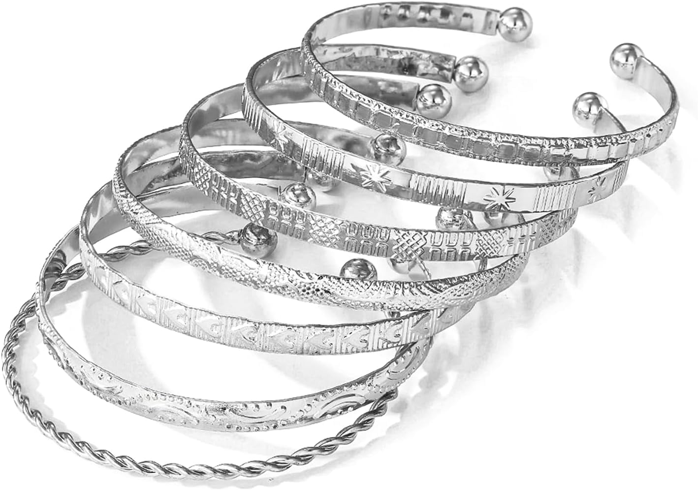 DESIGNICE Silver Bangle Bracelet For Women 14k Plated Multi Layer Cuff ...