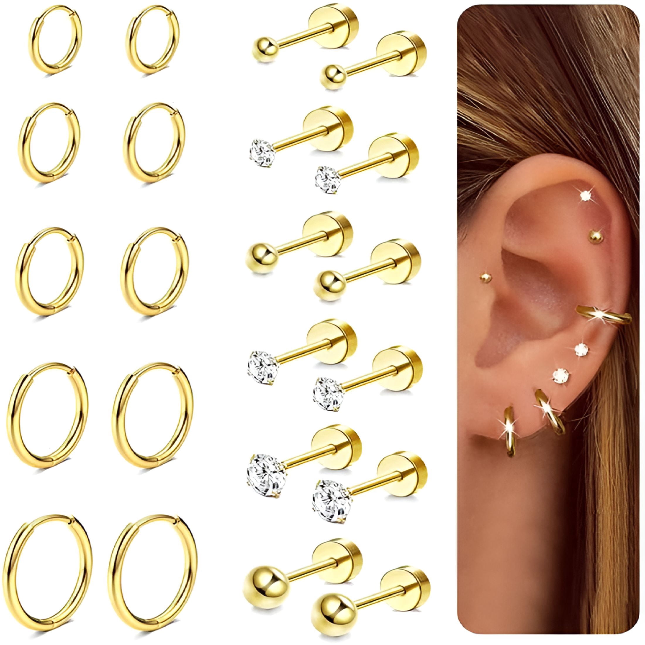 DESIGNICE Small Hypoallergenic Flat Back Stud Earrings for Women Men ...