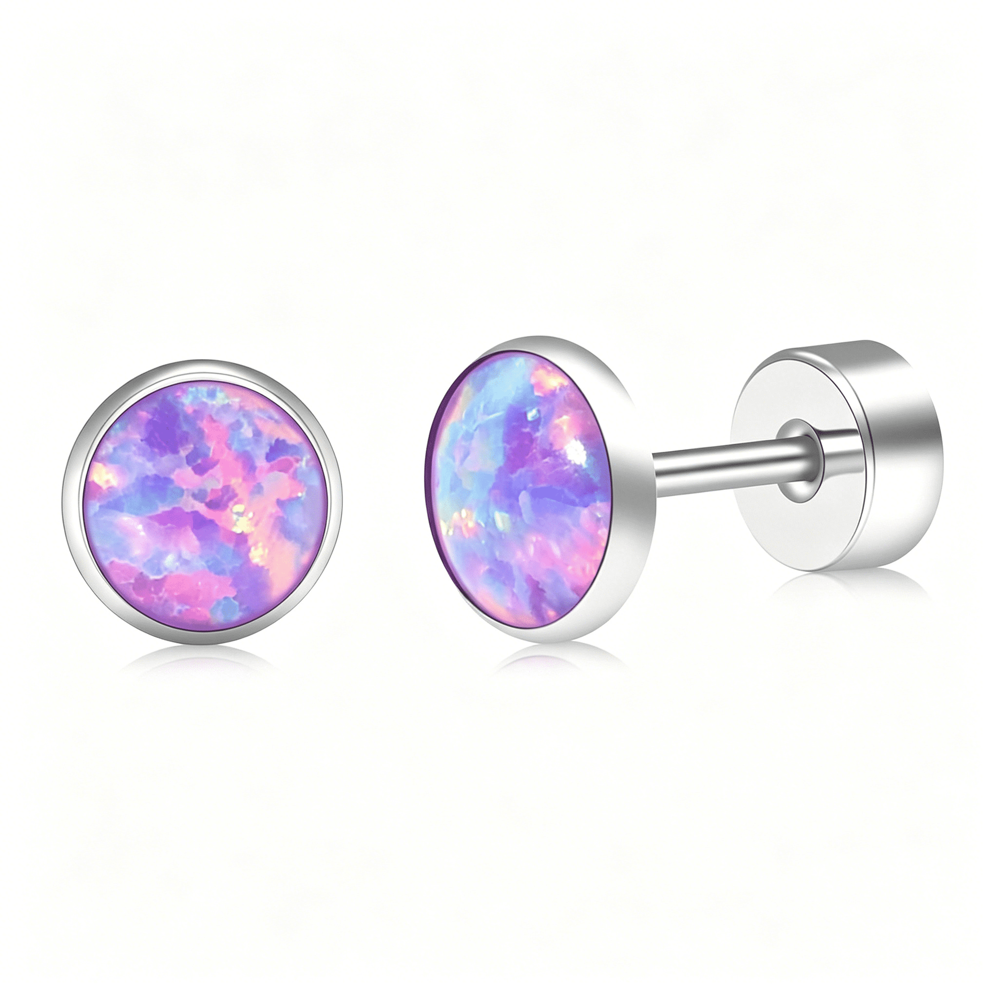 DESIGNICE Titanium Flatback Earrings for Women Opal Fire and Snow Stud ...
