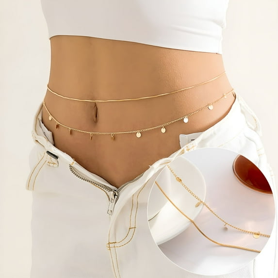 DESIGNICE Waist Chain Double Layers Full Luster Dress-up Belly Belt Waist Chain Accessories for ...