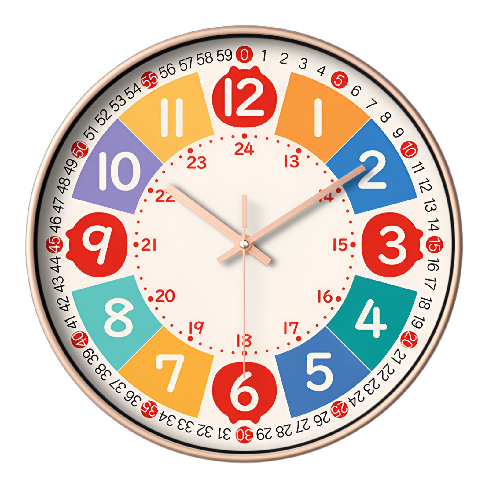 DESIGNICE Wall Clock,Vibrant Colors Modern Wall Clock,Fun Time Learning ...