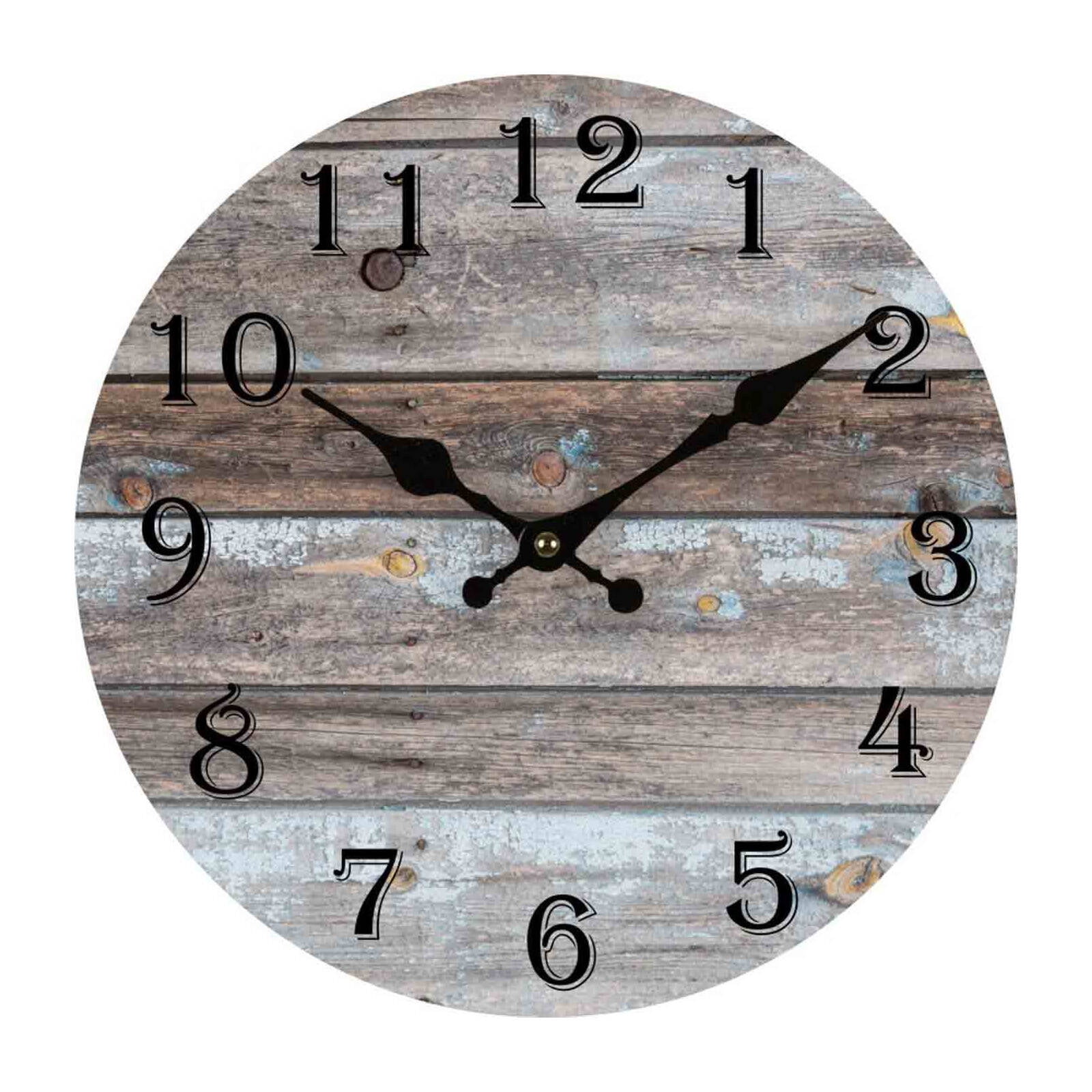 DESIGNICE Wall Clock,Wood Grain Clock Kitchen Clock,No-Tick Silent ...