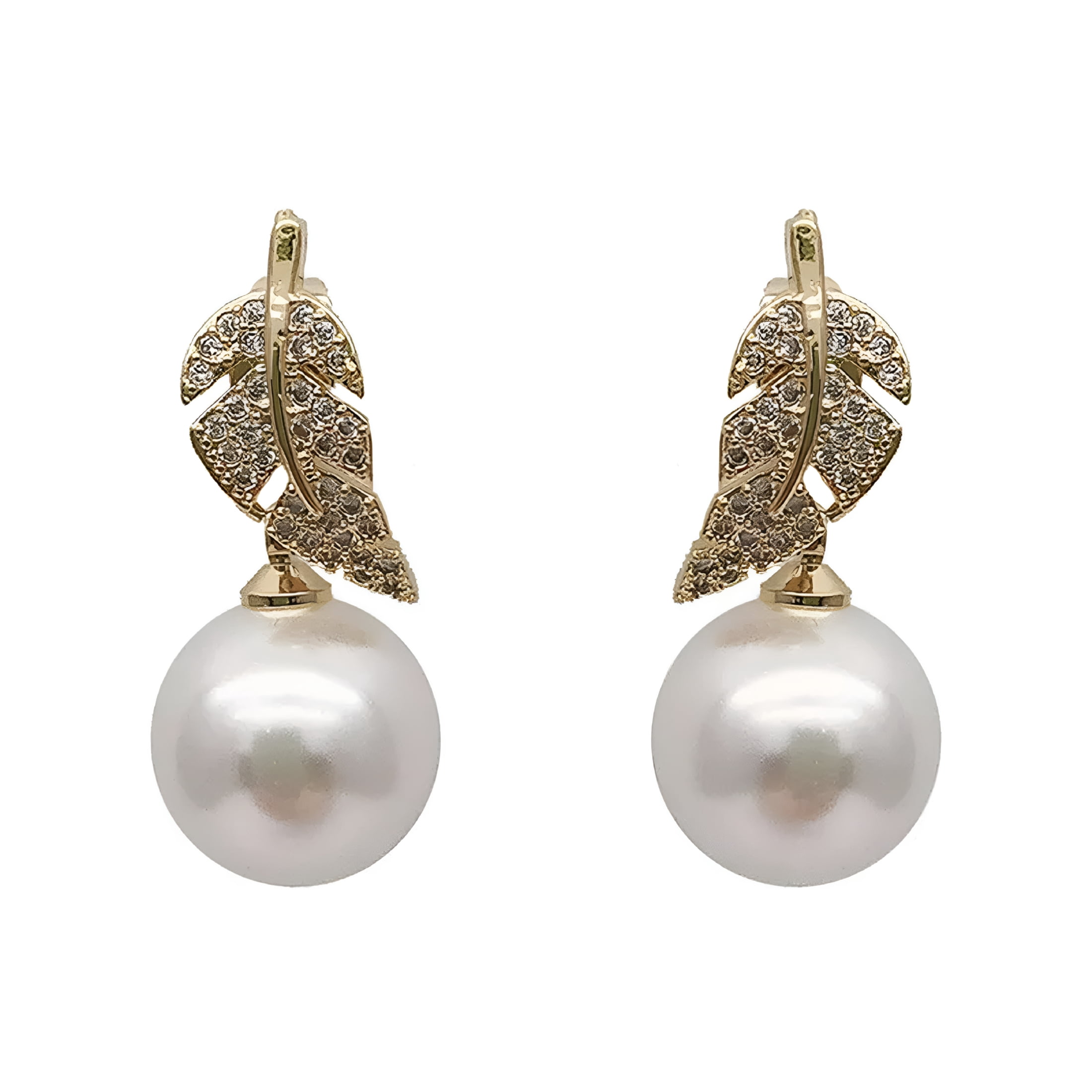 DESIGNICE White Sea Shell Pearl Shape Cubic Zirconia Pave Stud Earrings ...