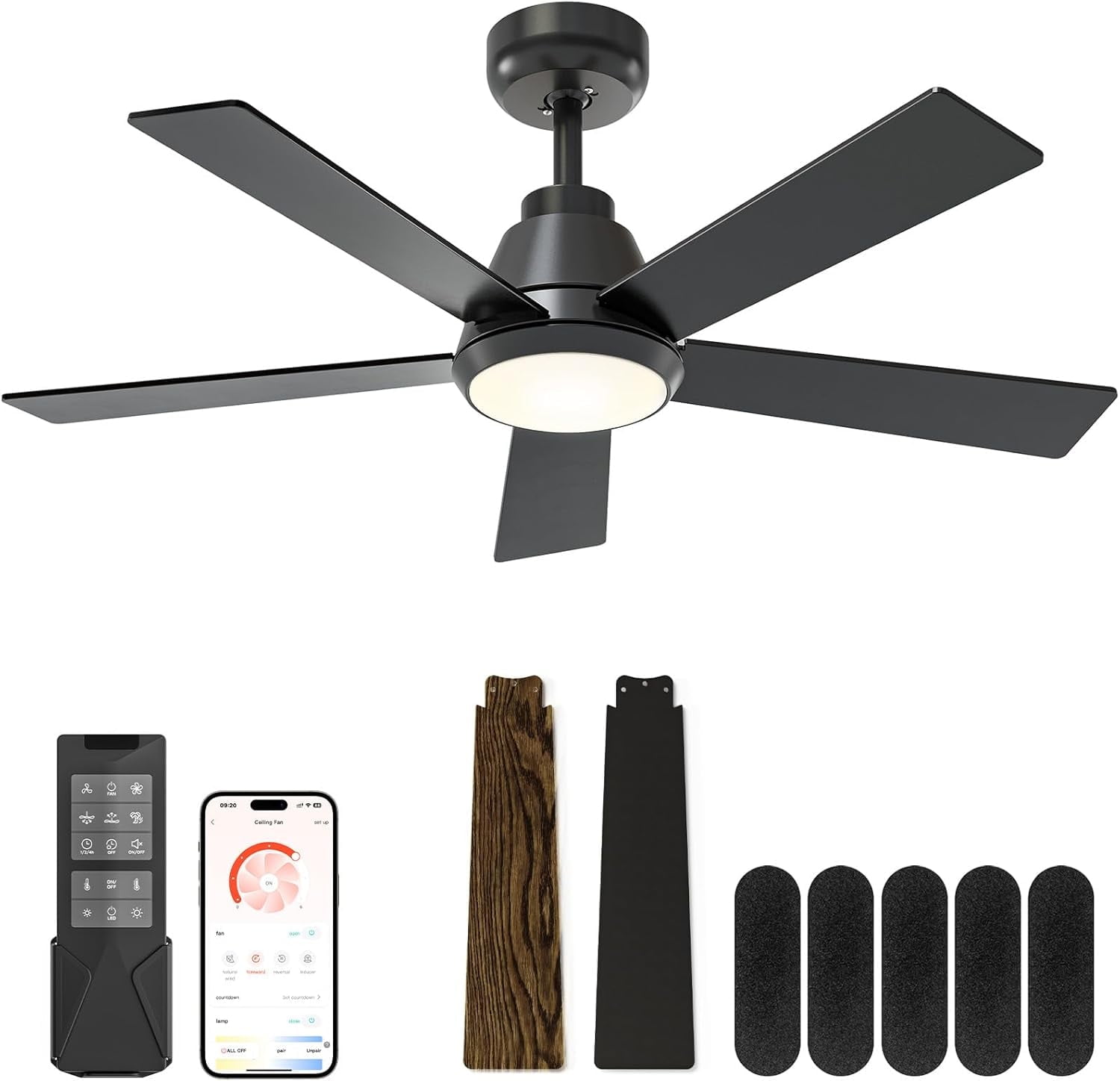 DESINO 42" Ceiling Fans with Lights and Remote/APP Control, 6-Speed, 5 ...