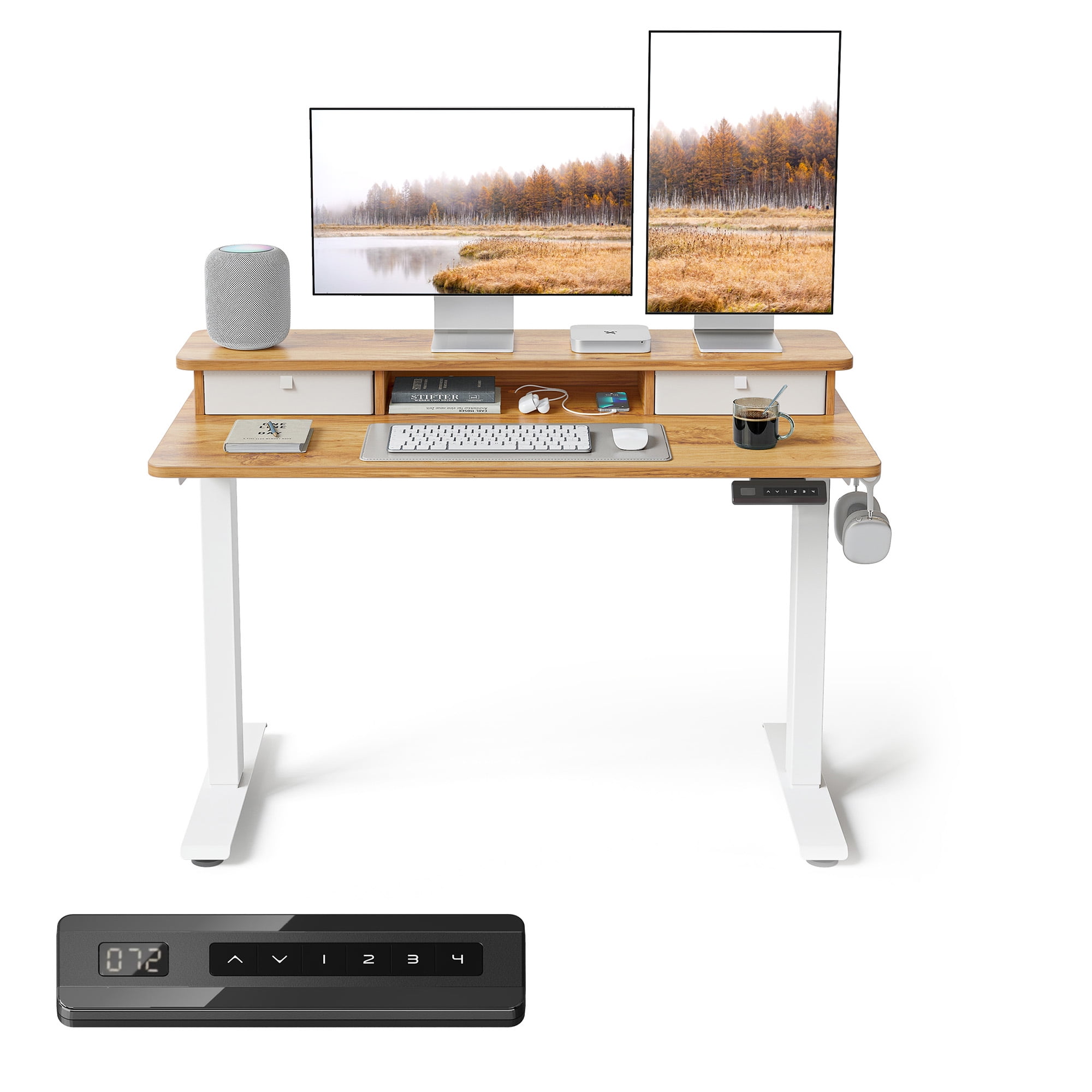 DESINO 48" x 24" Height Adjustable Electric Standing Desk with Double ...