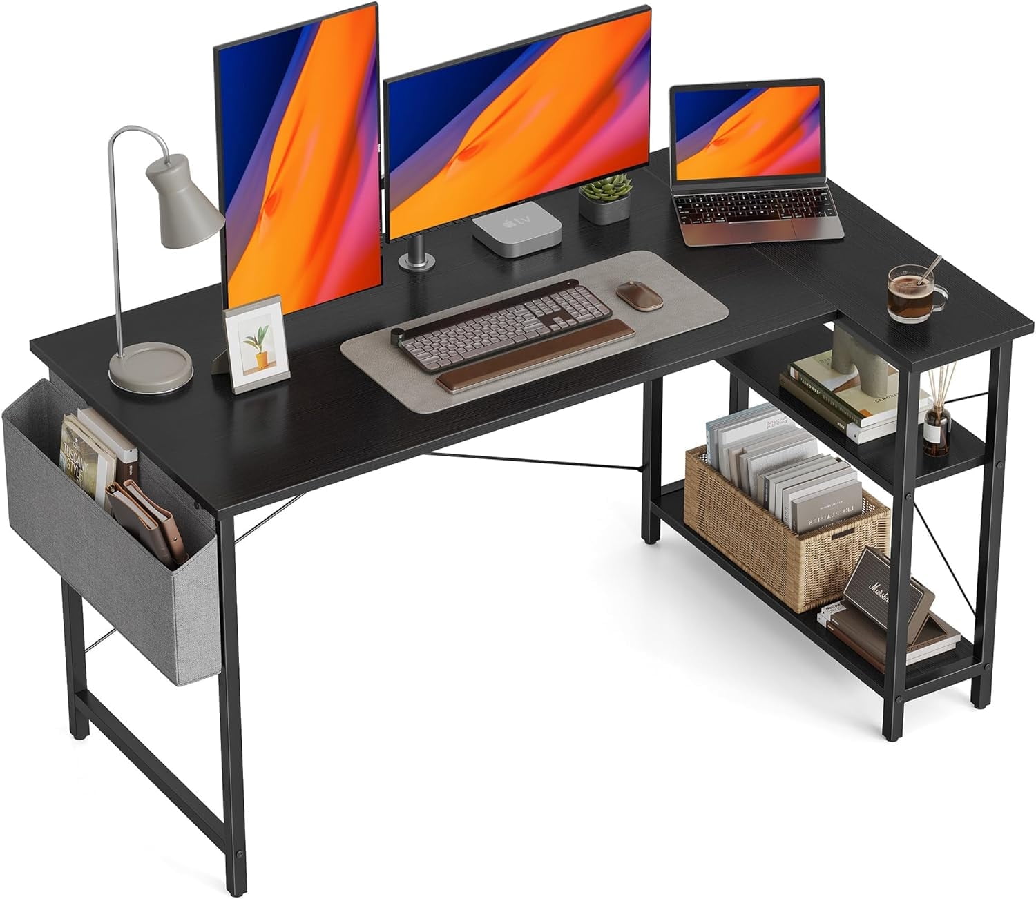 DESINO 55 Inch L-Shaped Computer Desk with Storage Shelves Home Office ...