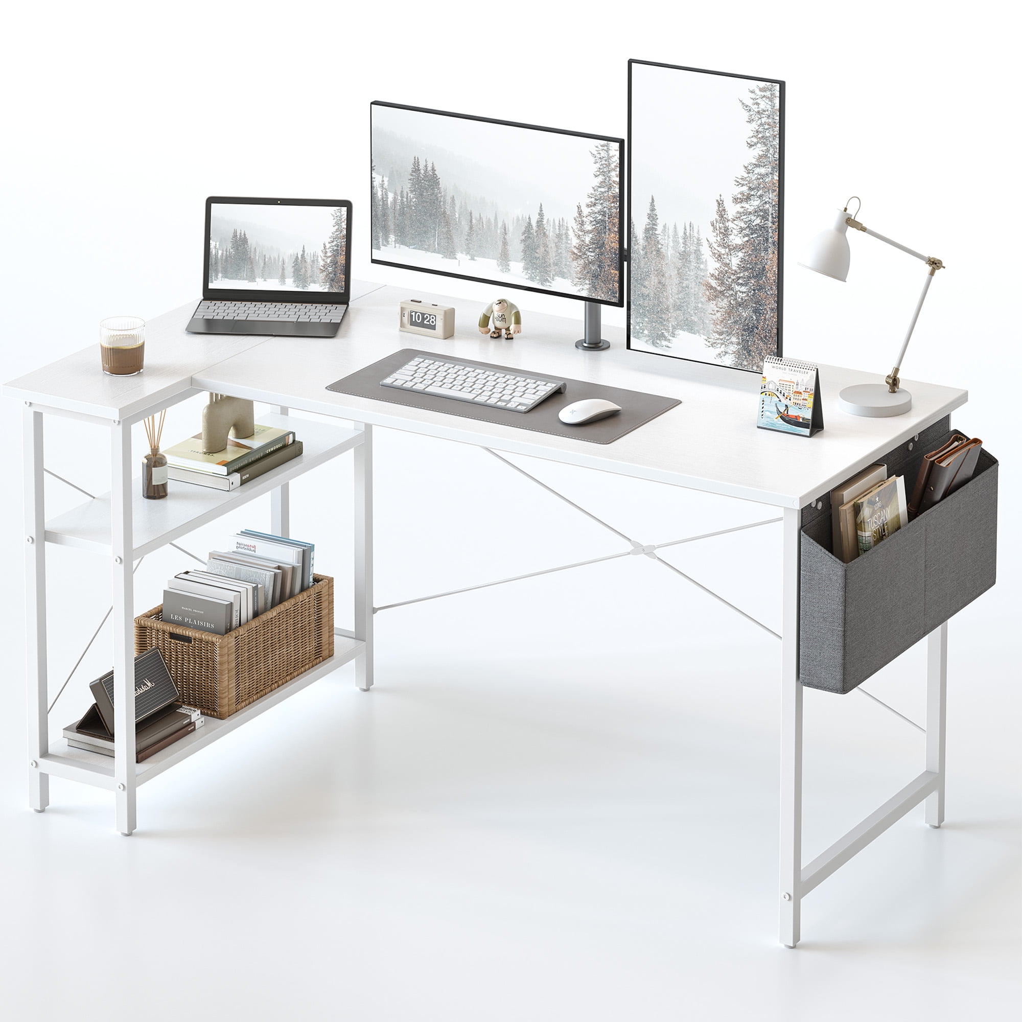 DESINO 55 Inch L-Shaped Computer Desk with Storage Shelves Home Office ...