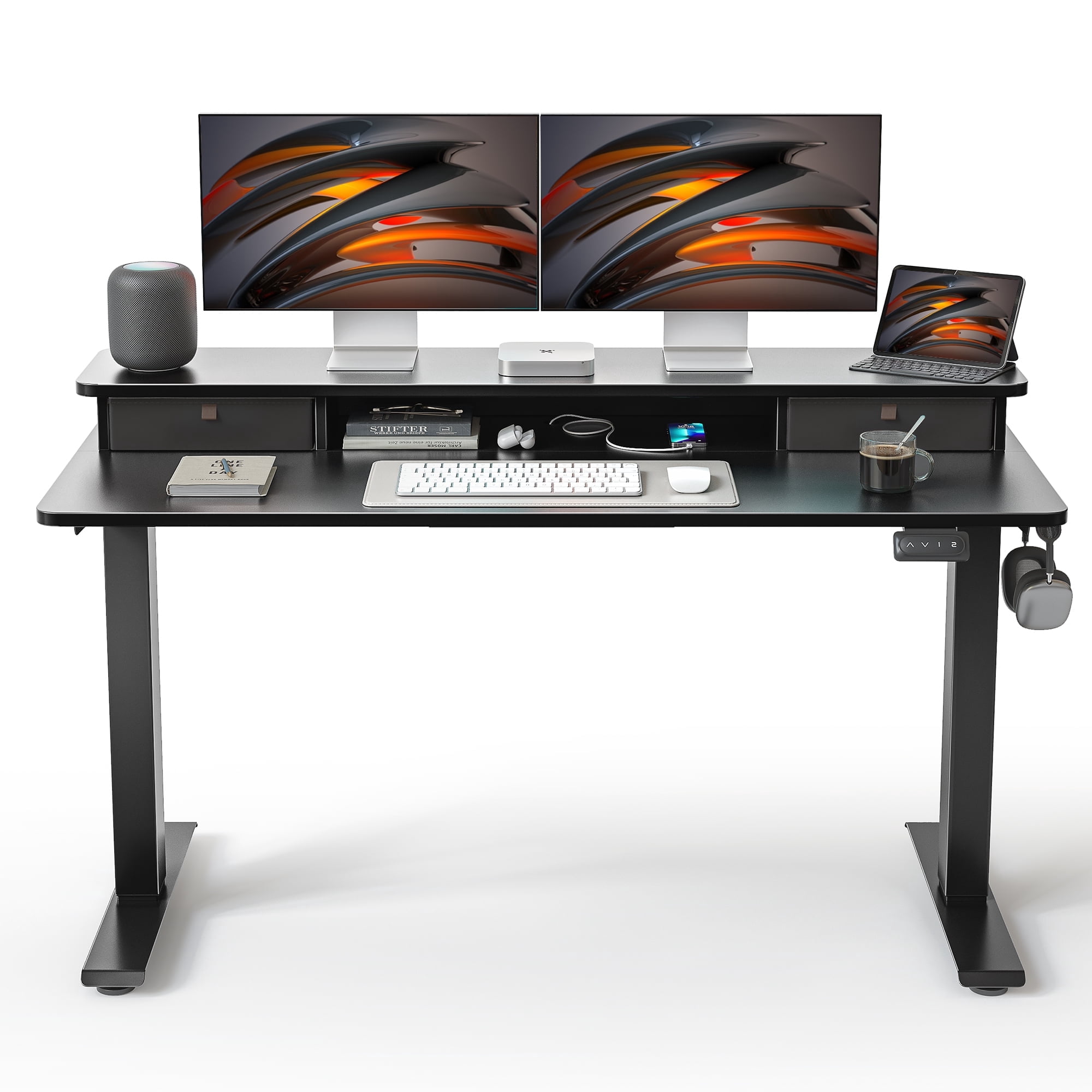 DESINO 55" x 24" Height Adjustable Electric Standing Desk with Double ...