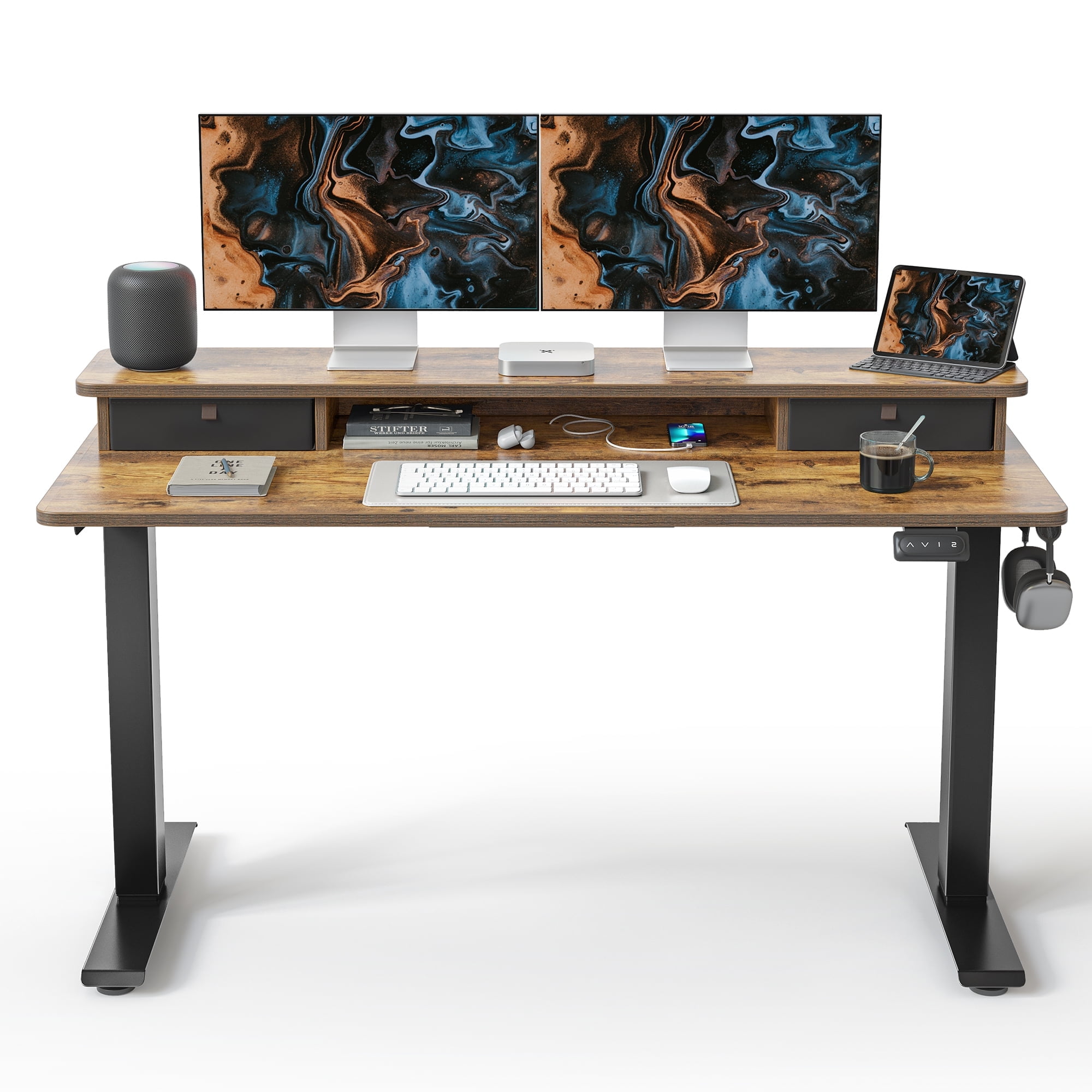 DESINO 55" x 24" Height Adjustable Electric Standing Desk with Double ...
