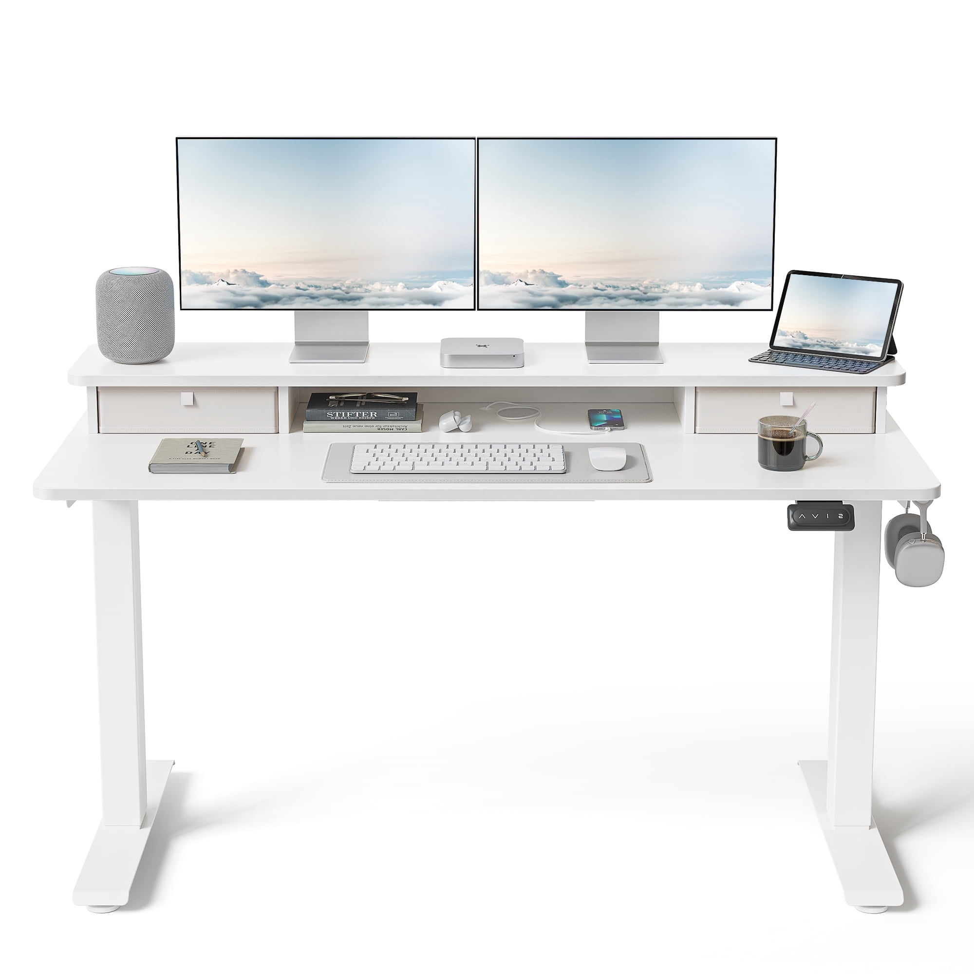 DESINO 55" x 24" Height Adjustable Electric Standing Desk with Double Drawers, Stand Up Desk ...