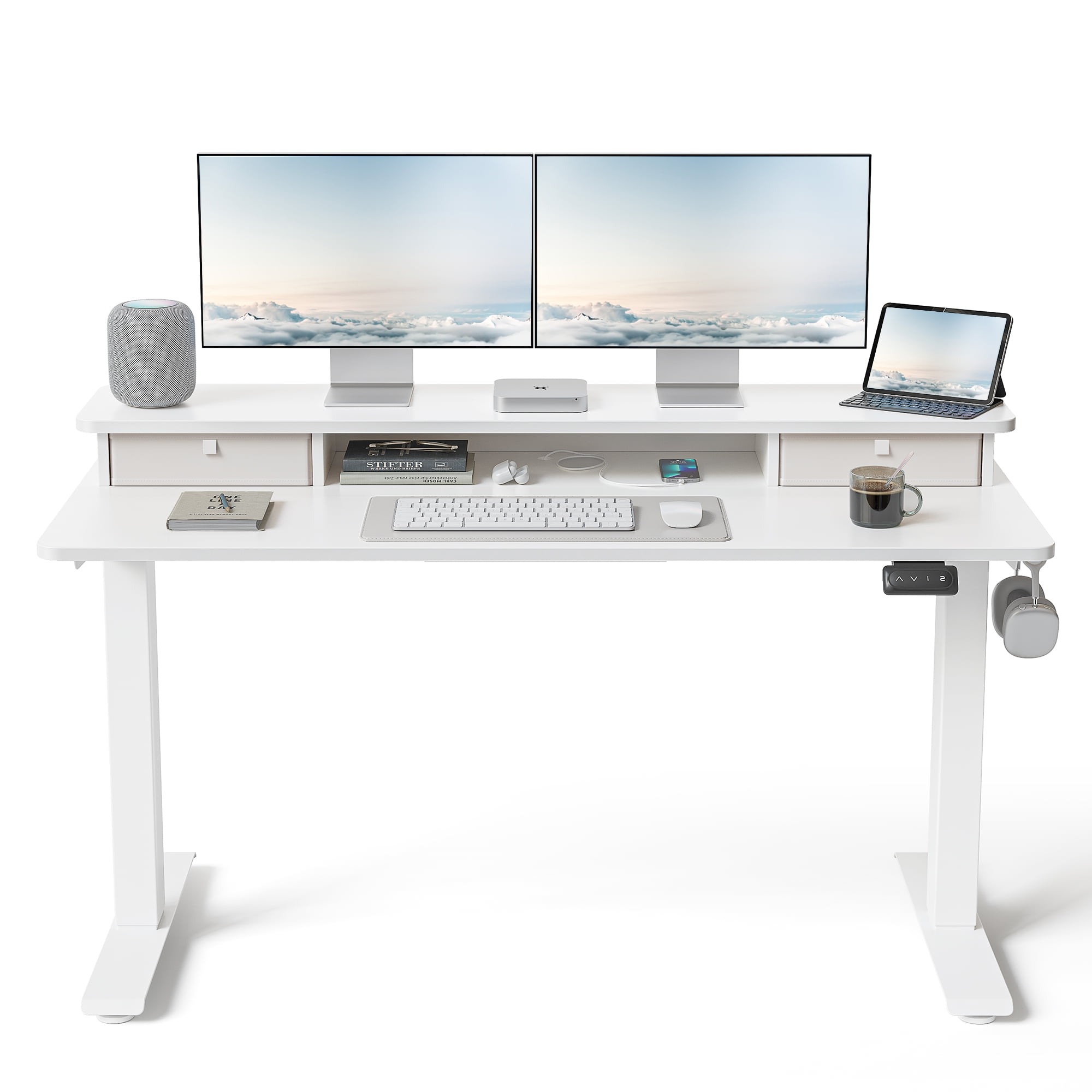 DESINO 55" x 24" Height Adjustable Electric Standing Desk with Double ...