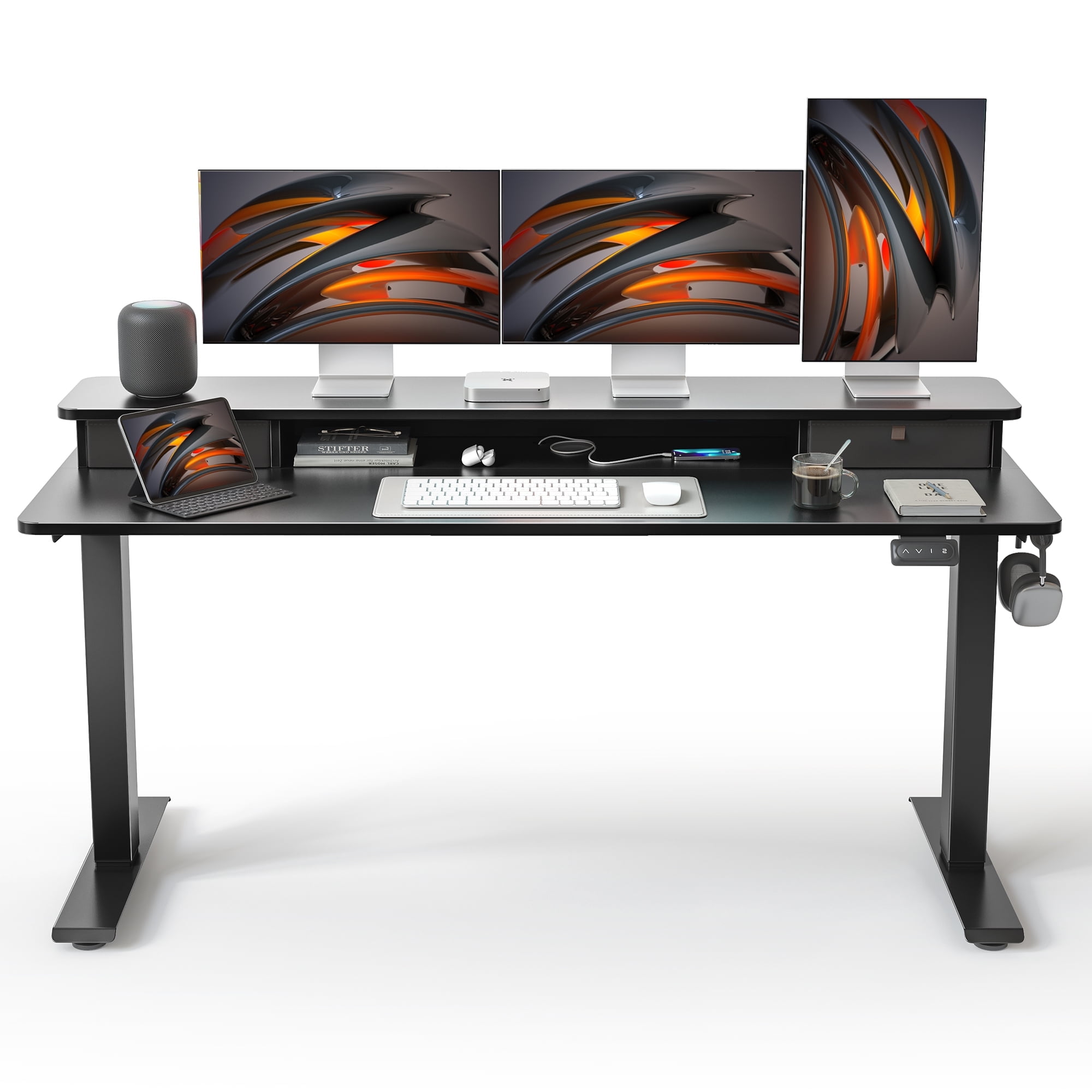 DESINO 60" x 24" Height Adjustable Electric Standing Desk with Double ...