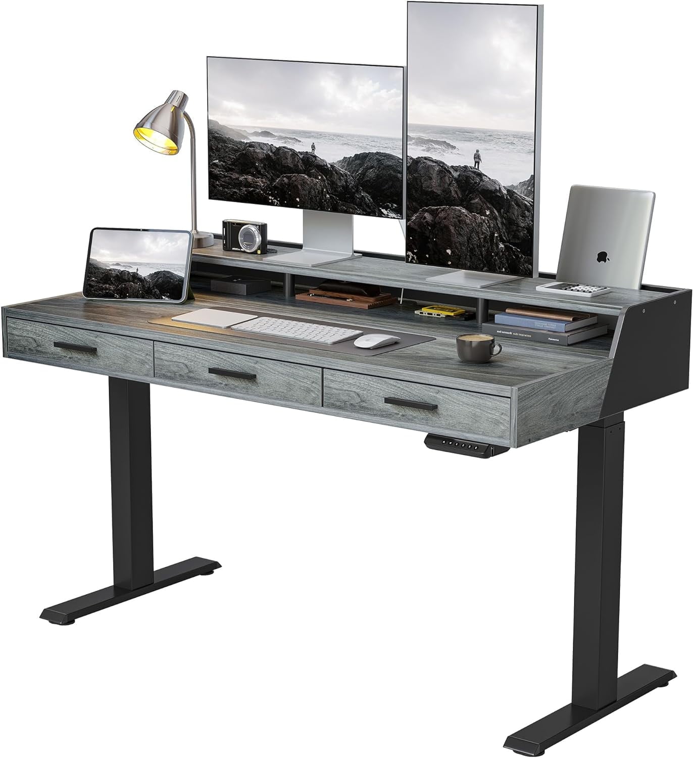DESINO Electric Standing Desk with Drawers, 55"x26" Standing Desk ...