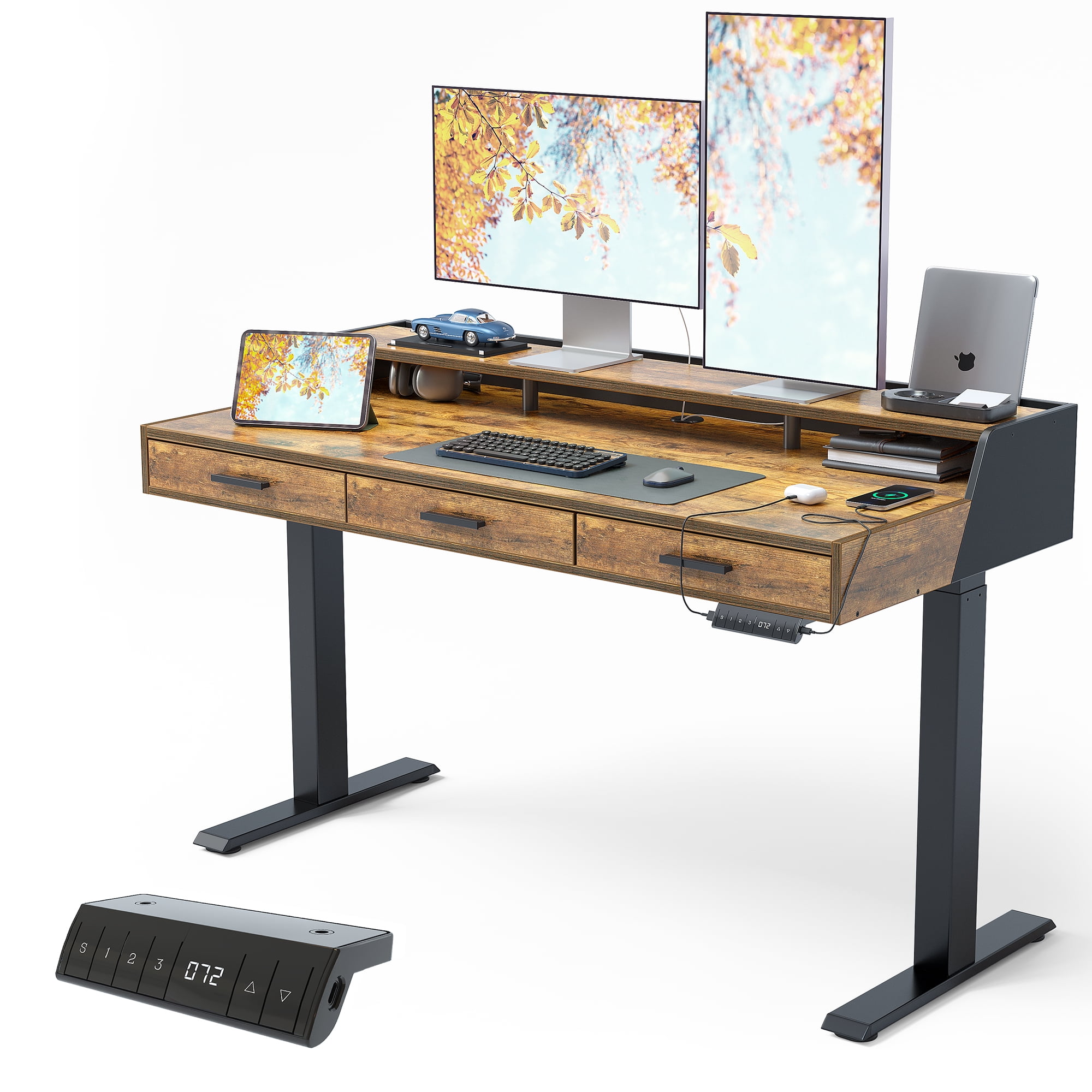 DESINO Electric Standing Desk with Drawers, 55"x26" Standing Desk ...