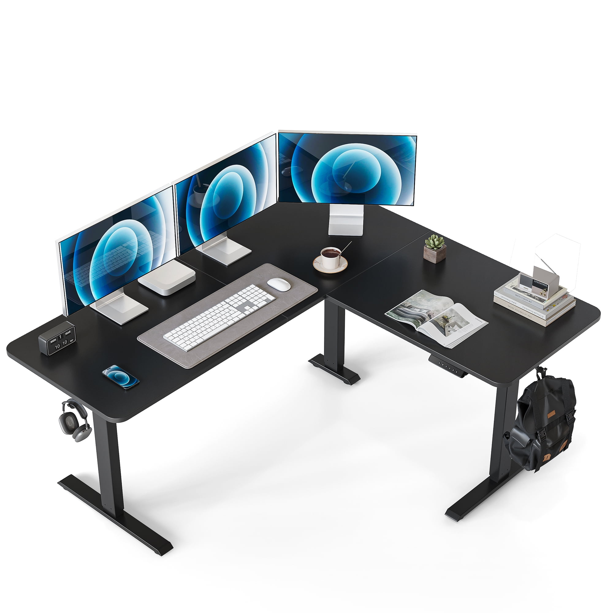 DESINO L-Shaped Standing Desk Adjustable Height, 63 Inch Electric Stand ...