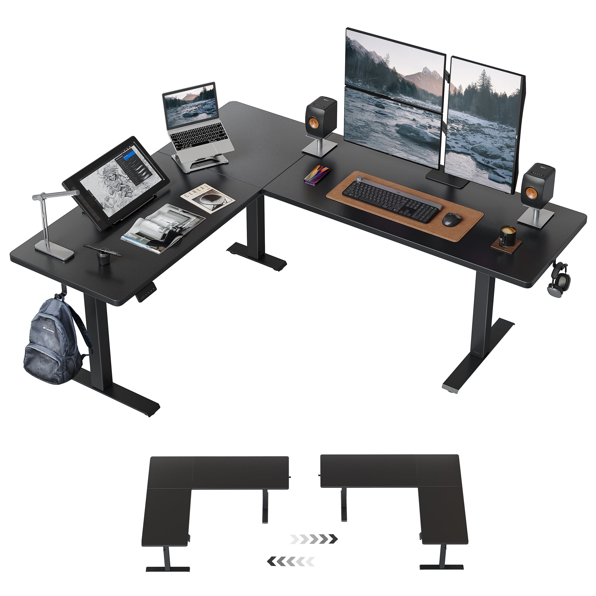 DESINO L-Shaped Standing Desk Adjustable Height, 63 Inch Electric Stand ...