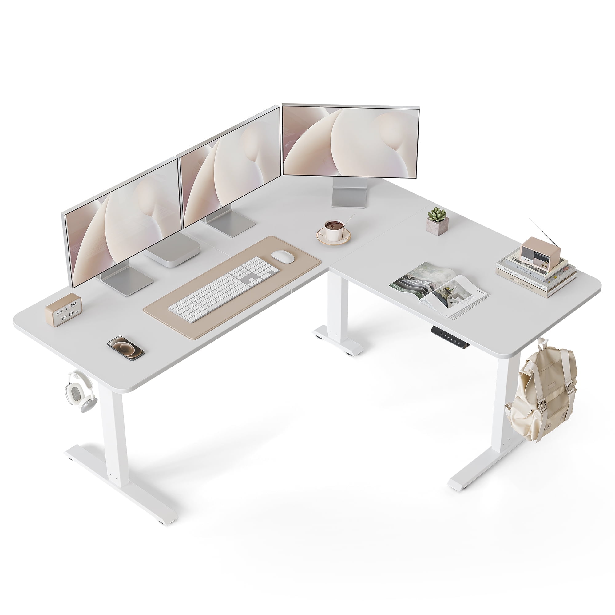 DESINO L-Shaped Standing Desk Adjustable Height, 63 Inch Electric Stand ...