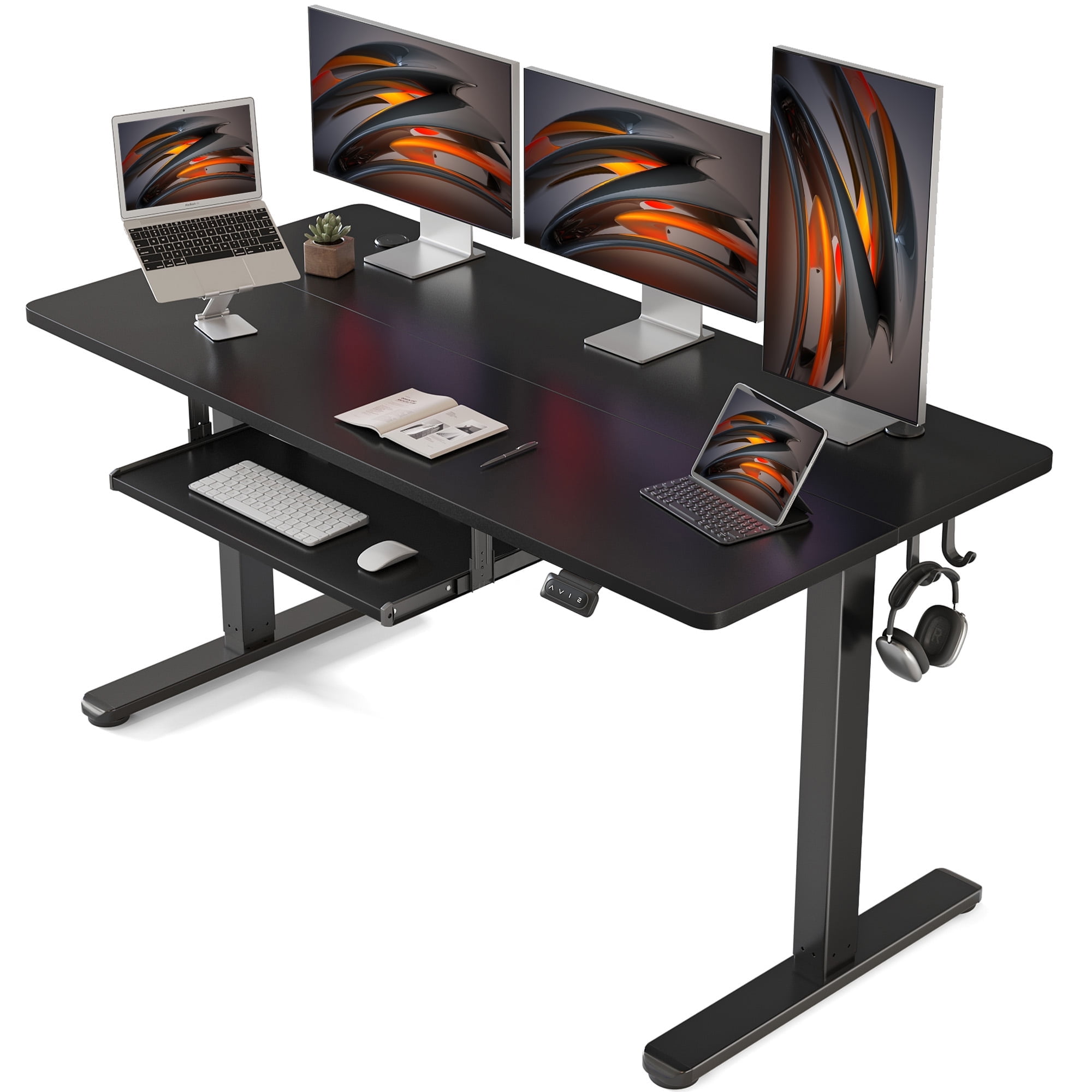 DESINO Standing Desk with Keyboard Tray, 63 x 24 inch Height Adjustable ...