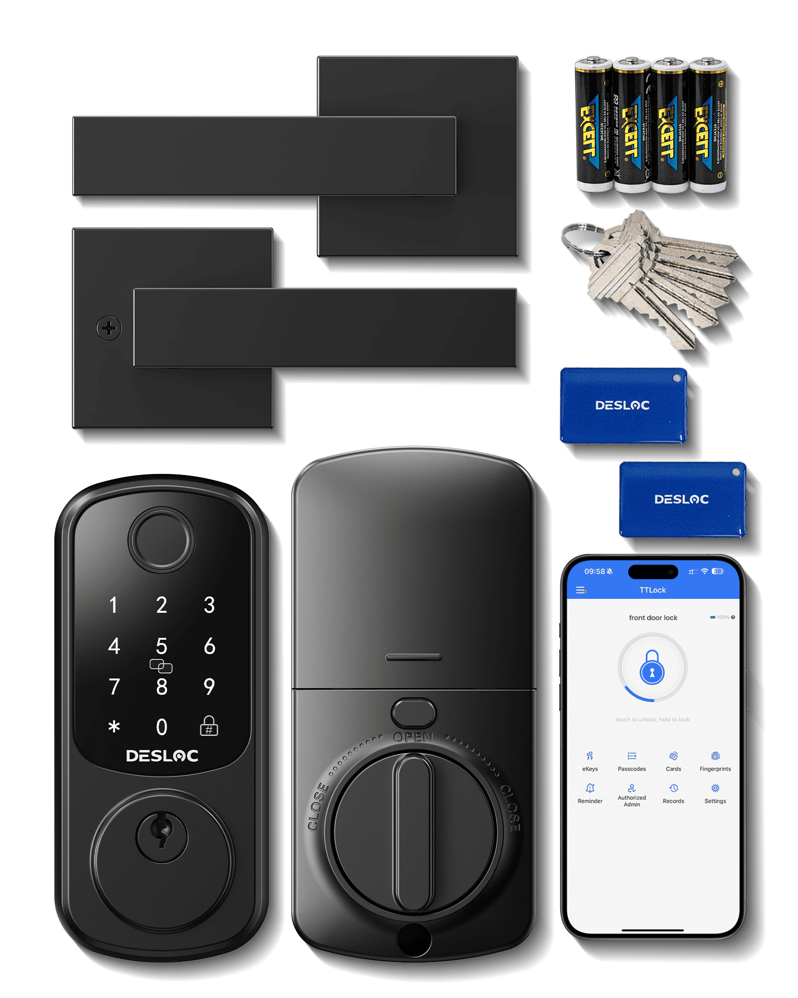 DESLOC B200 Fingerprint Smart Door Lock with 2 Lever Handles, App ...