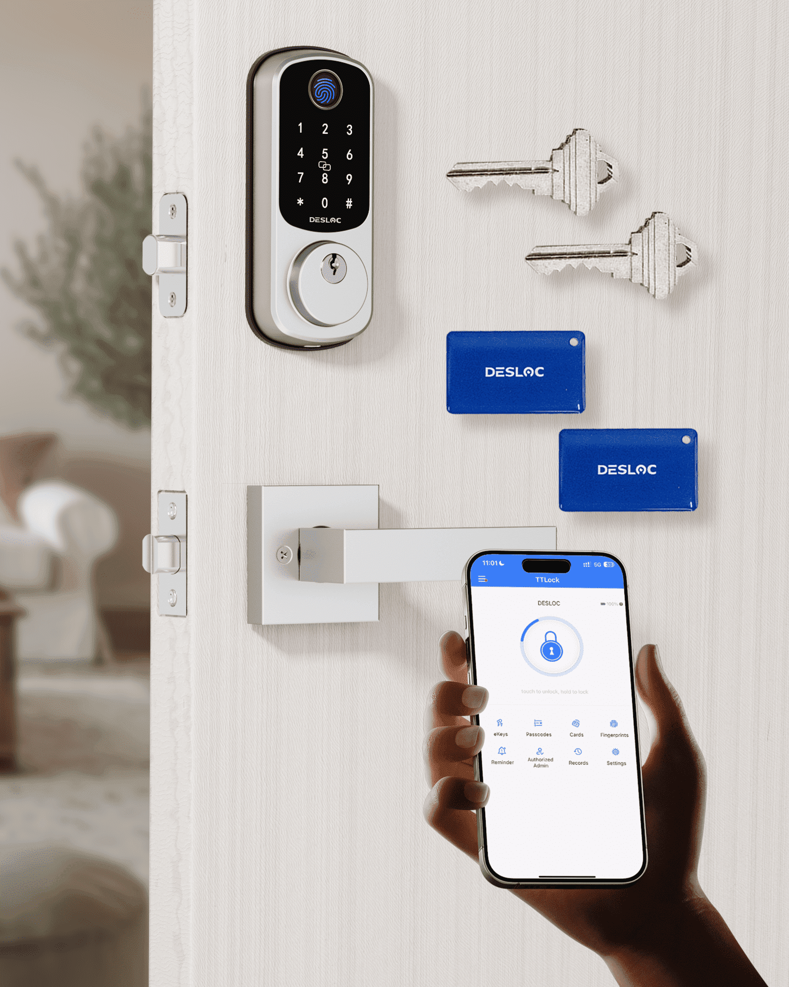 DESLOC B200 Fingerprint Smart Lock with 2 Lever Handles, Keyless Entry ...