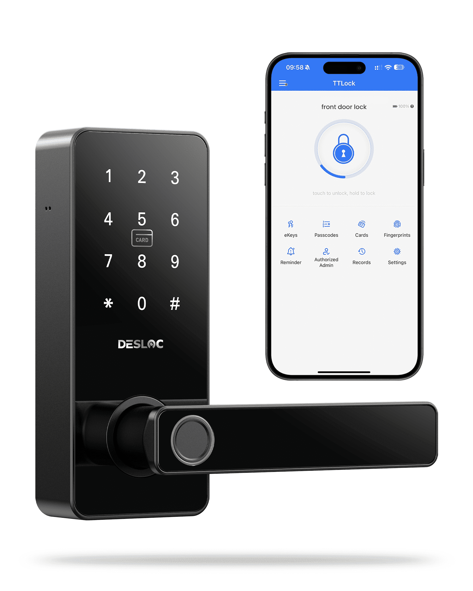 DESLOC B200L Fingerprint Smart Lock with Handle, Keyless Entry Door ...