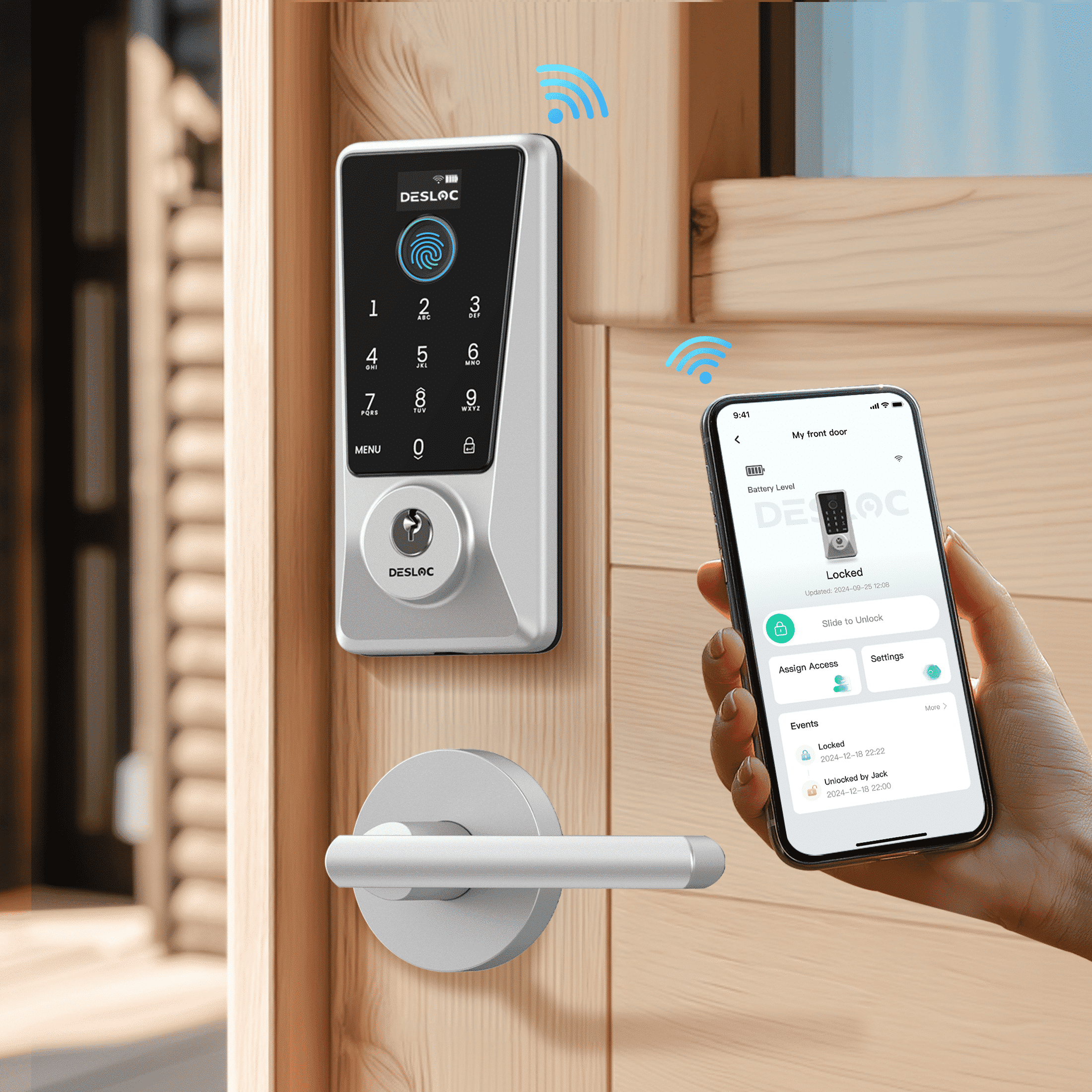 DESLOC D110 Plus with Lever Set Silver Smart Lock, Keyless Entry Door ...