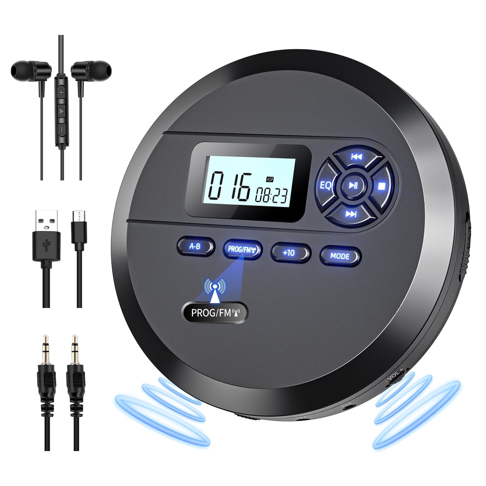 DESOBRY Portable CD Player with Speakers & FM Transmitter, 2000mAh ...