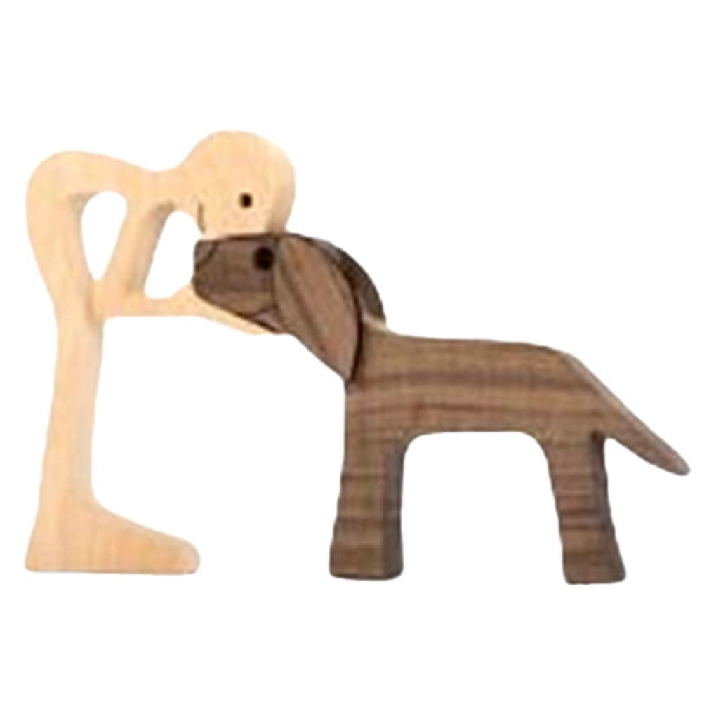 DESTYER Wood Statue Human Pet Decorative Craft Ornament Showcase ...