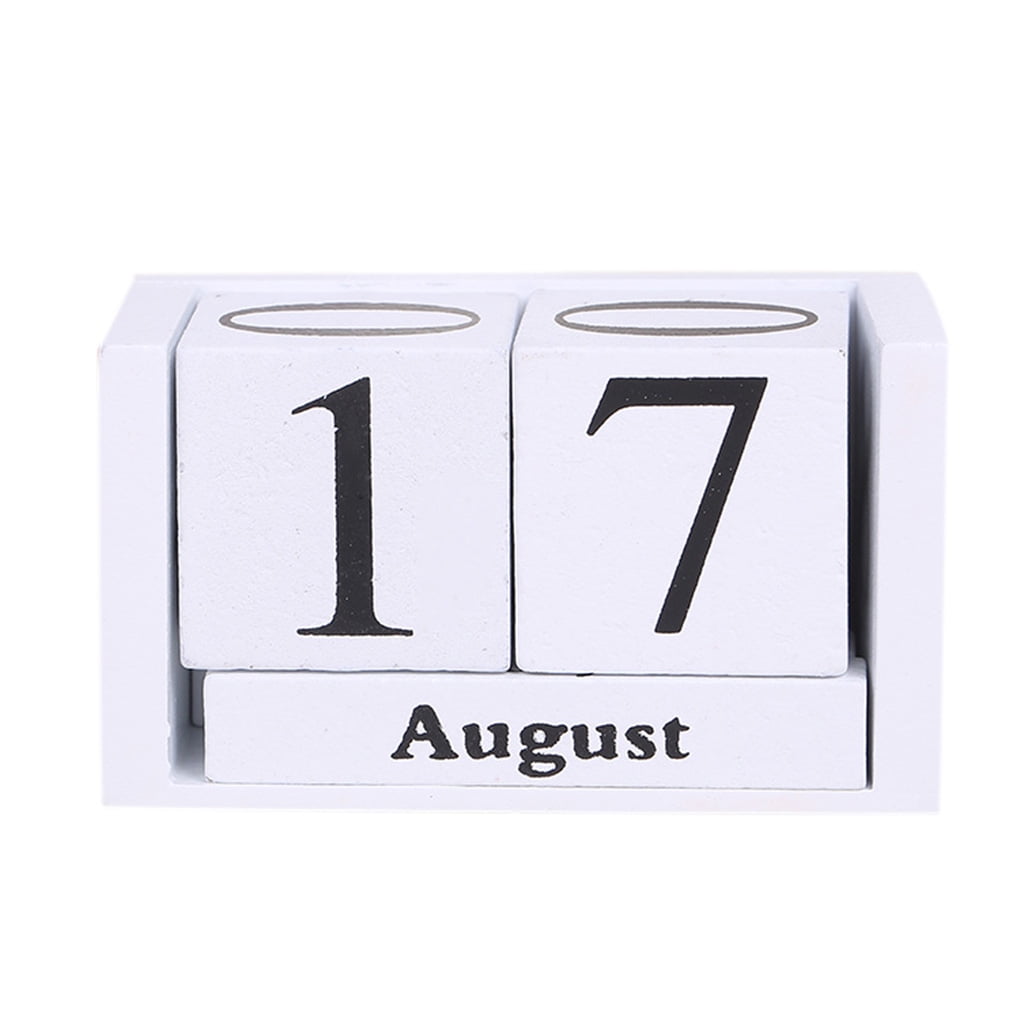 DESTYER Wooden Desktop Block Calendar Shabby Chic Date Home Desk Office ...