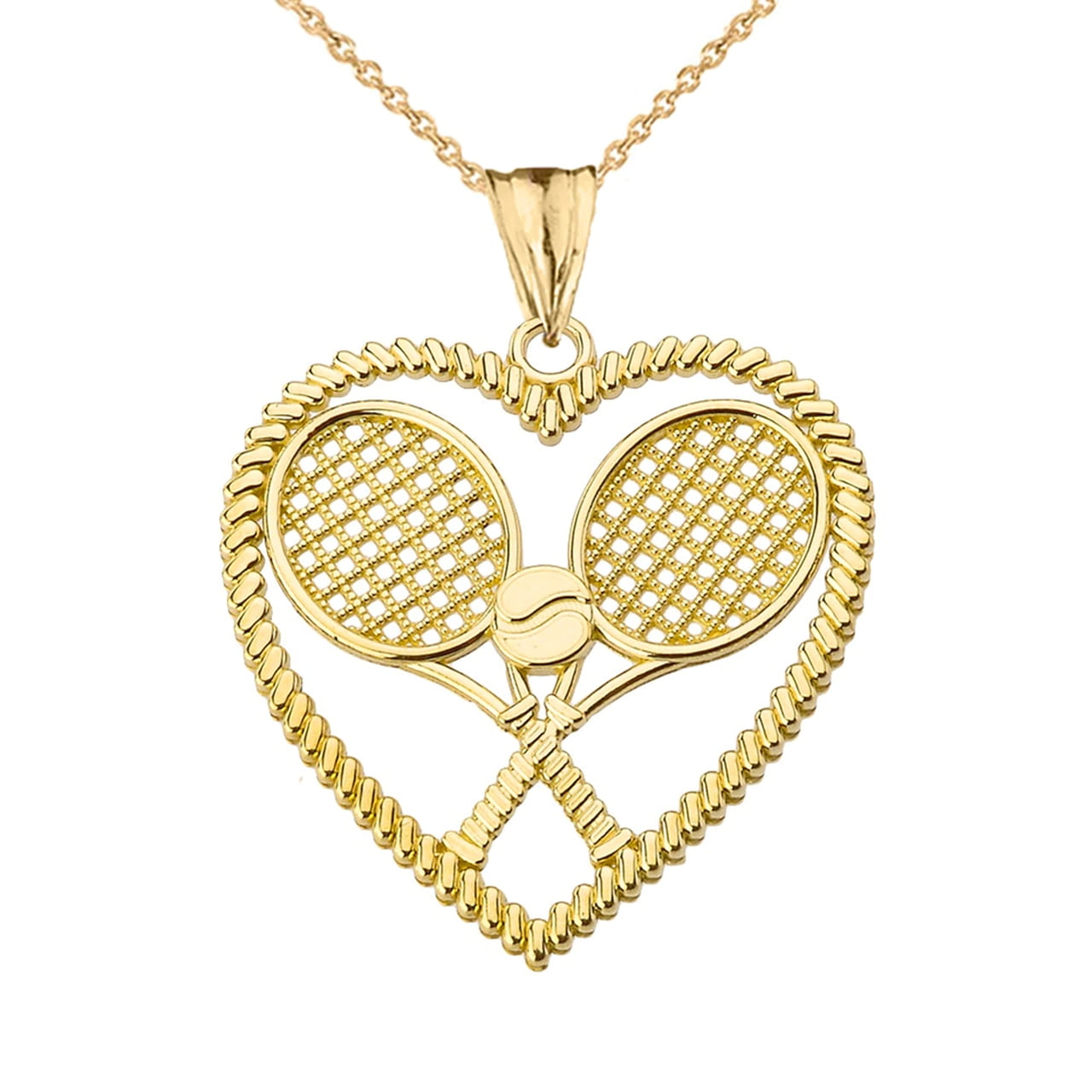 DETAILED TENNIS RACKETS IN HEART PENDANT NECKLACE IN YELLOW GOLD : 14K ...